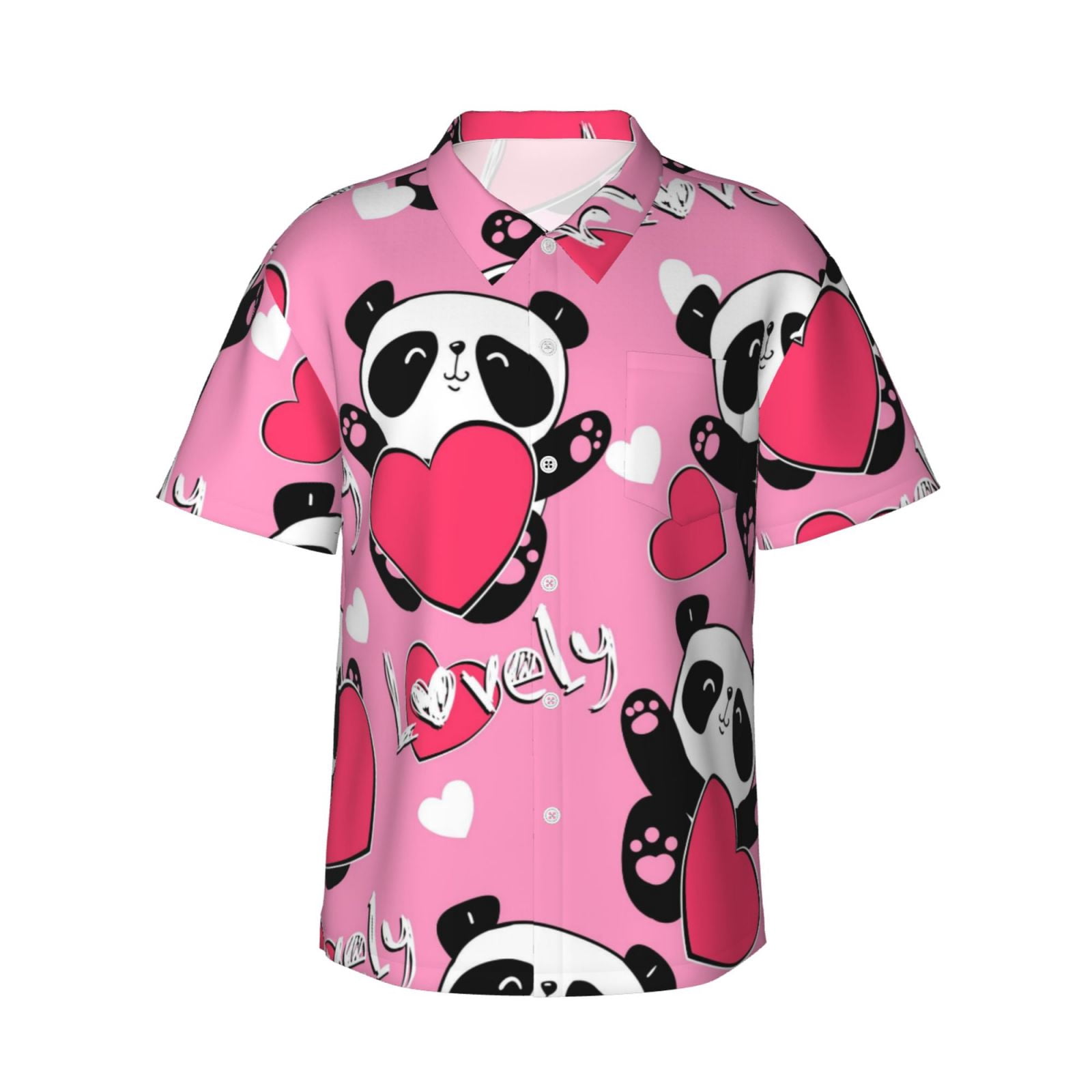 Susaid Panda Heart Valentine Pink Print Hawaiian Shirts for Men Women ...