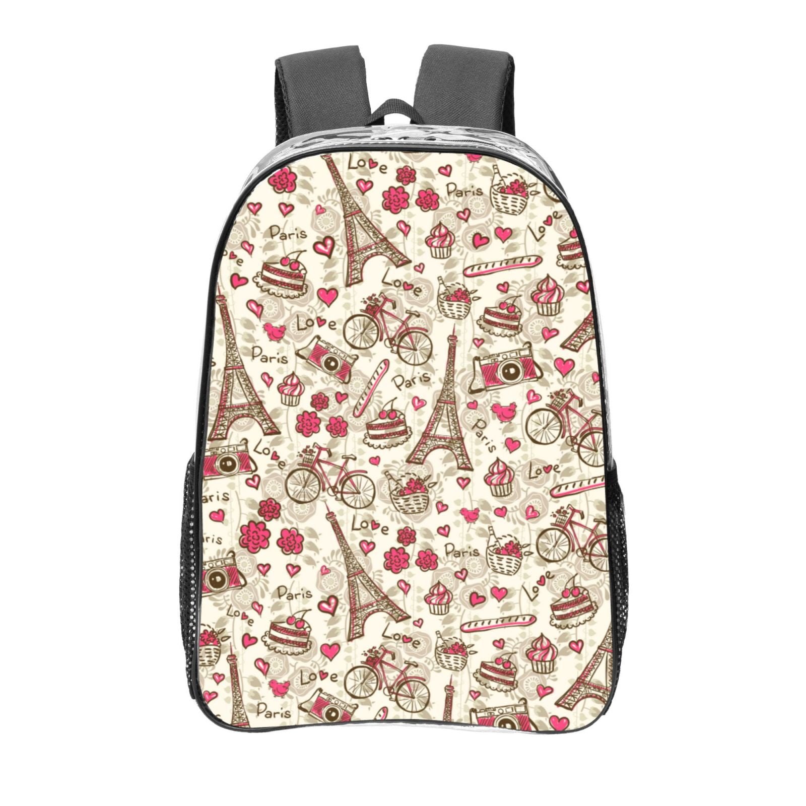 Susaid Paris Vintage Print Clear Backpack See Through Transparent ...