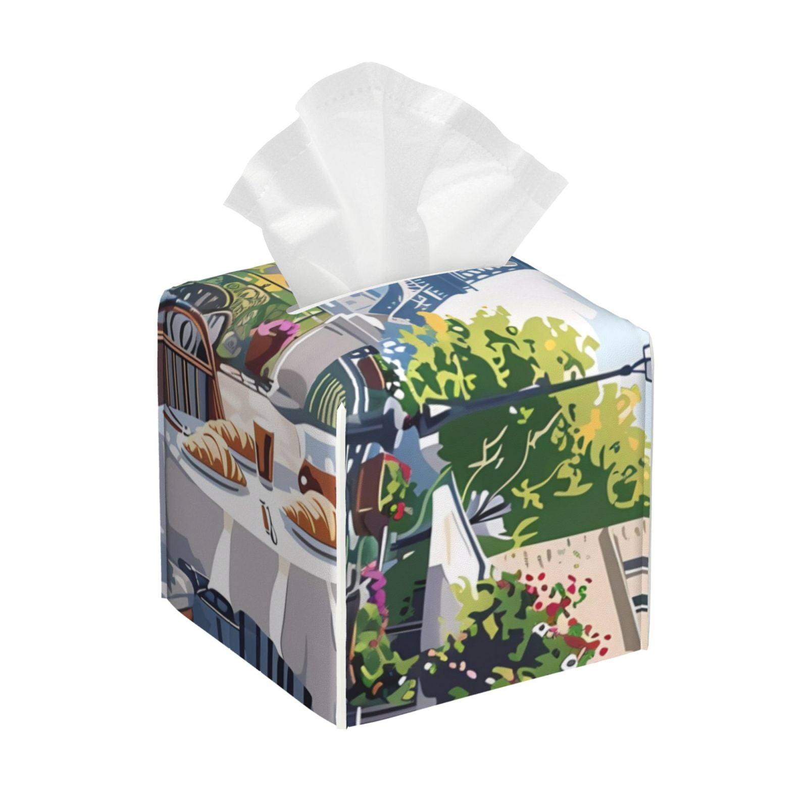 Susaid Parisian Cafe With Eiffel Print PU Leather Tissue Box Cover ...