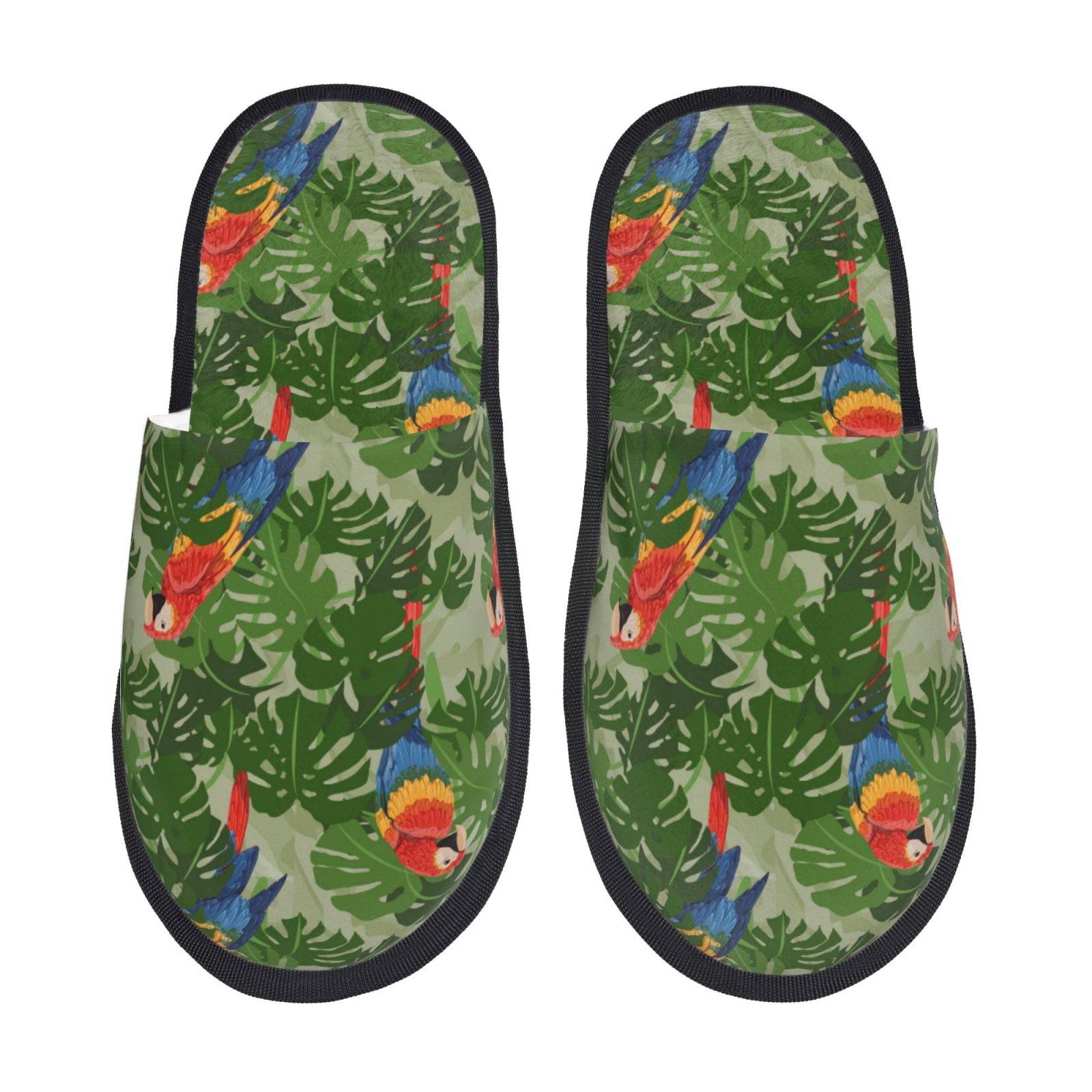 Susaid Parrots And Tropical Leaves Print Fuzzy Slippers for Women and ...
