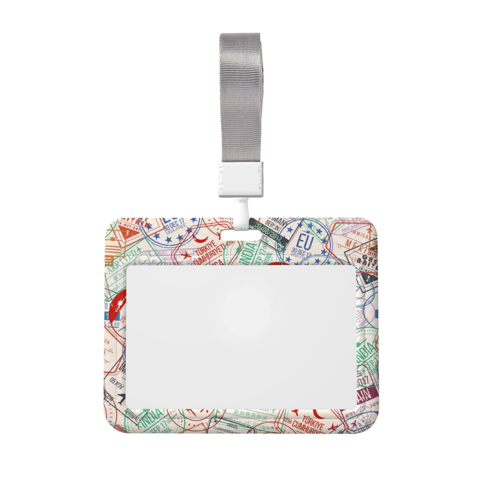 Susaid Passport Stamp Print ID Badge Holder with Double-Sided Windows ...