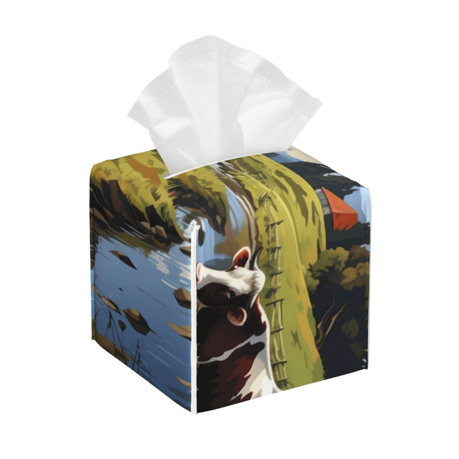 Susaid Pasture Cow A Print PU Leather Tissue Box Cover, Square ...
