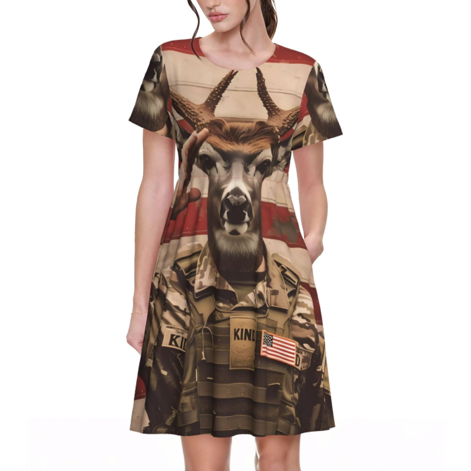 Susaid Patriotic Deer Soldier Salute Pattern Women's Casual Floral ...