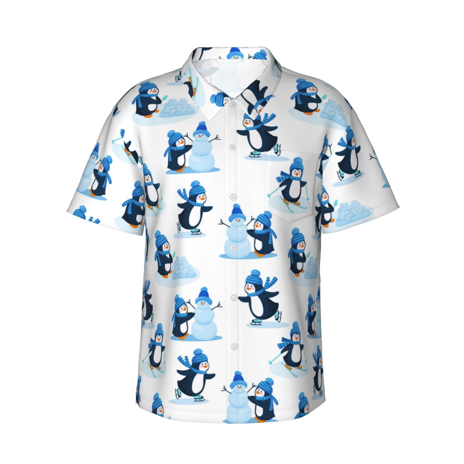 Susaid Penguin Winter Fun Print Short Sleeve Shirts Button Down Casual ...