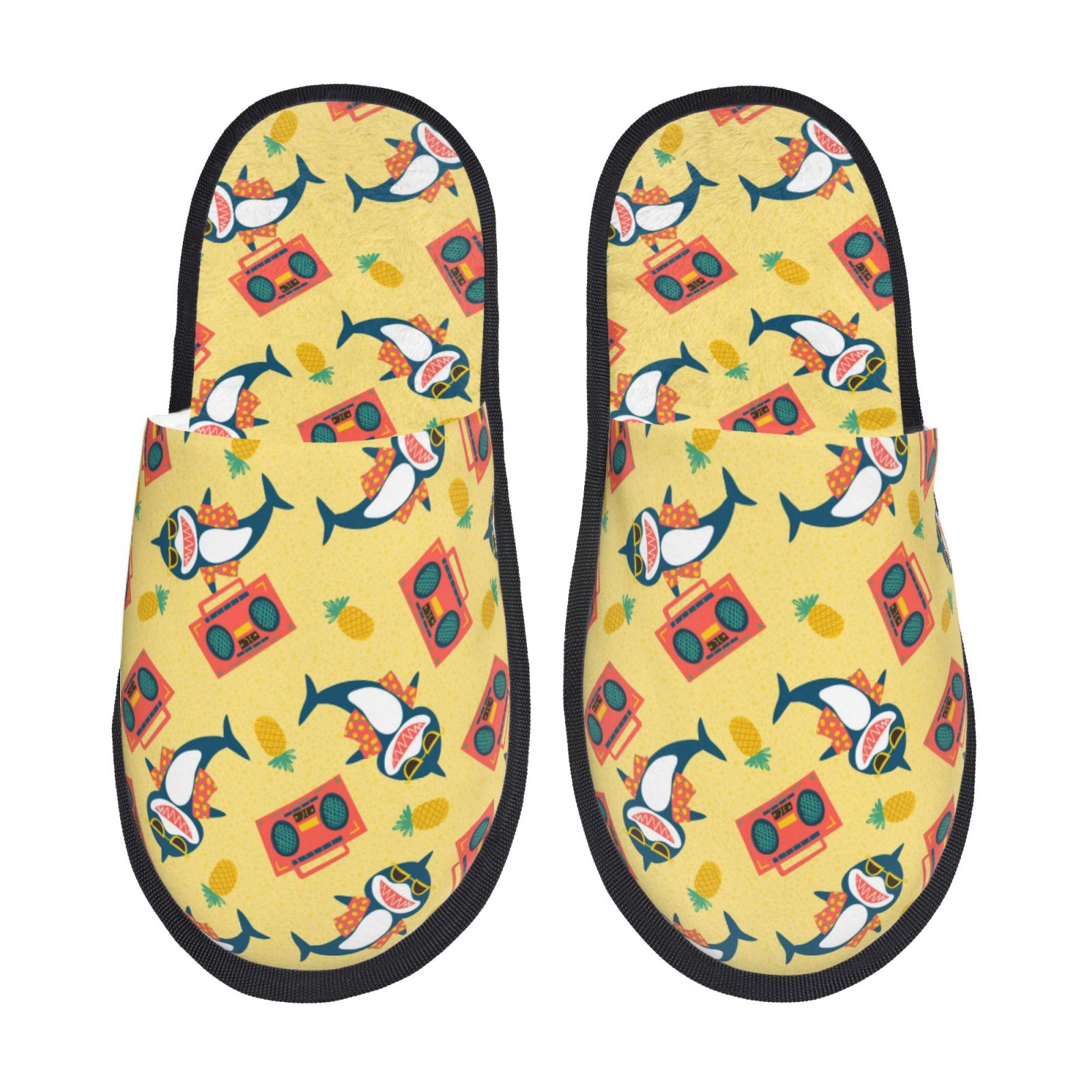 Susaid Pineapples Sharks In Hawaiian Print Fuzzy Slippers for Women and ...