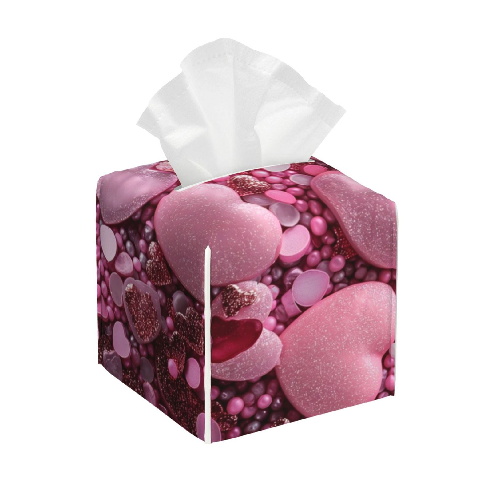 Susaid Pink Glitter Heart Candy Print PU Leather Tissue Box Cover ...
