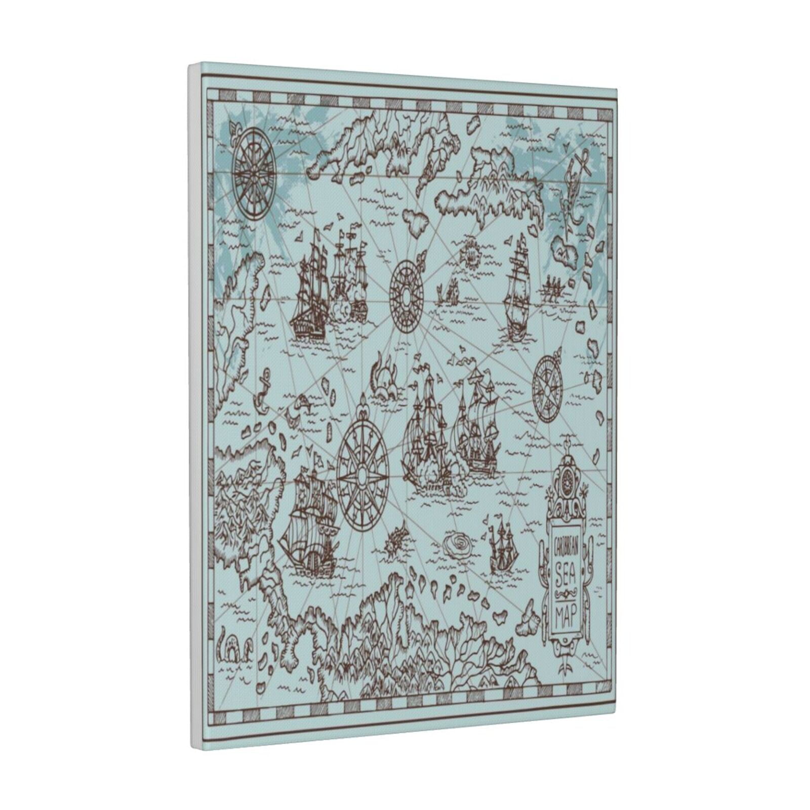 Susaid Pirate Adventure Map Pattern Vertical Canvas Wall Decor 12x16in ...