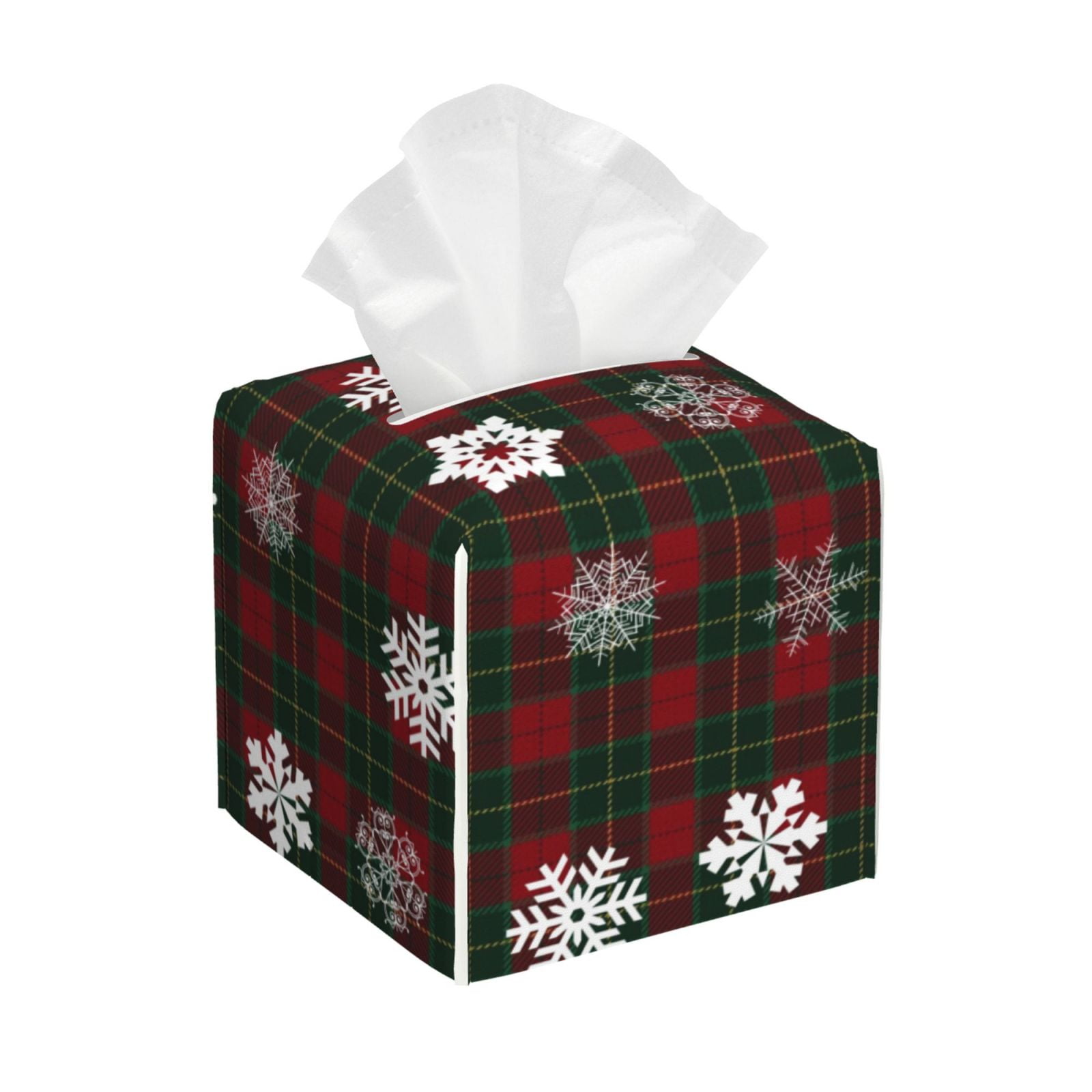 Susaid Plaid Snowflakes Festive Print PU Leather Tissue Box Cover ...