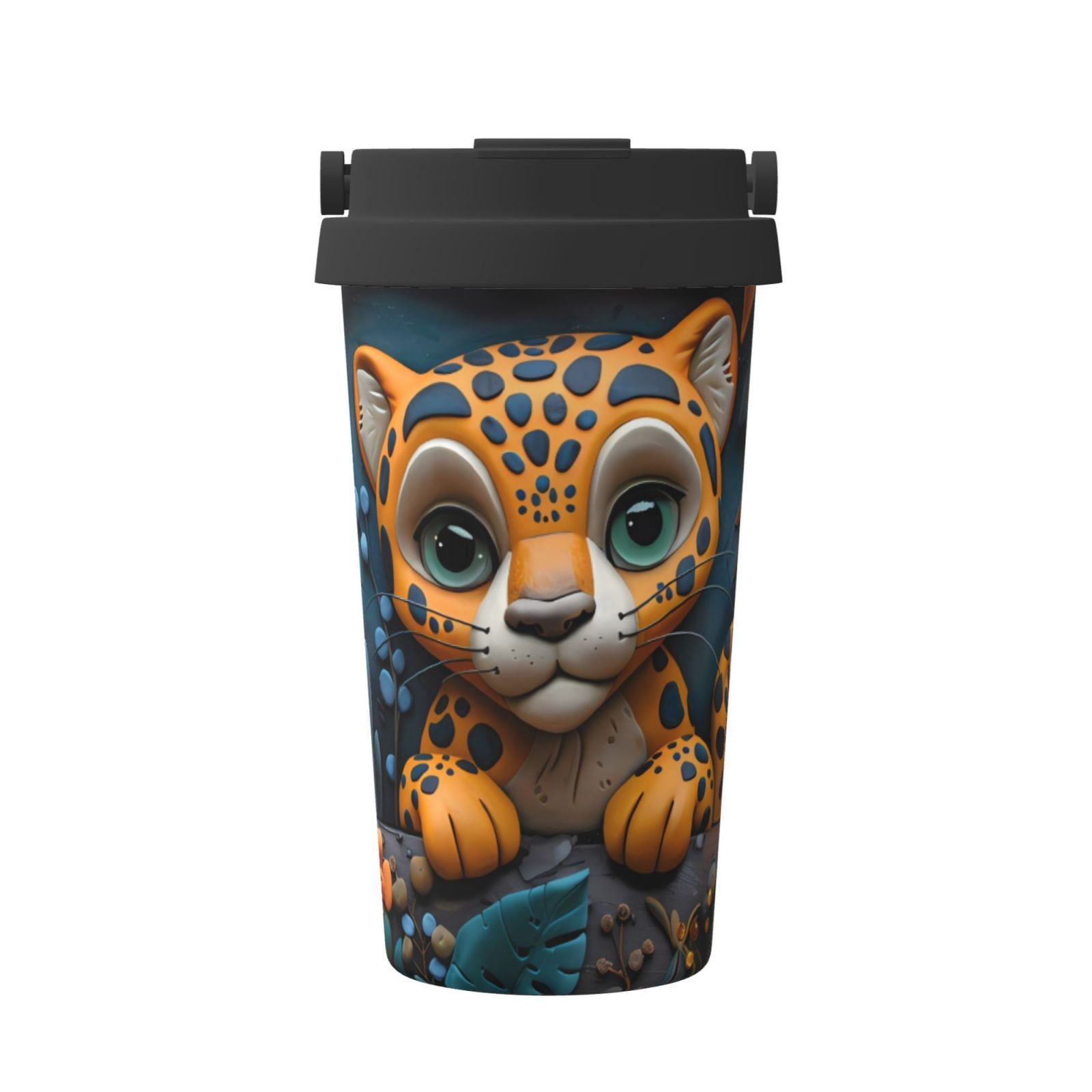 Susaid Playful Leopard Art Print Coffee Travel Mug, Insulated Coffee ...
