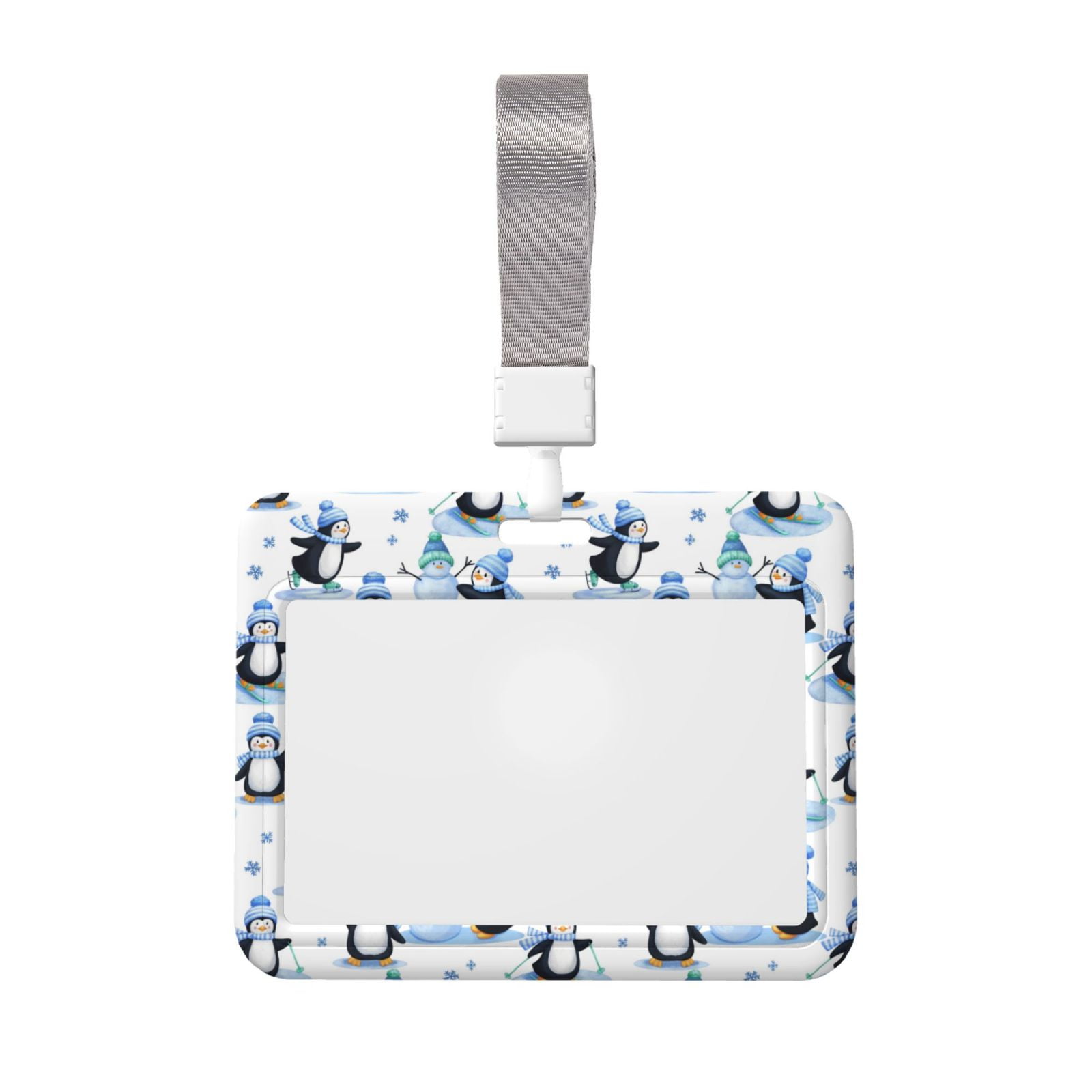 Susaid Playful Penguins and Snowmen Print ID Badge Holder with Double ...