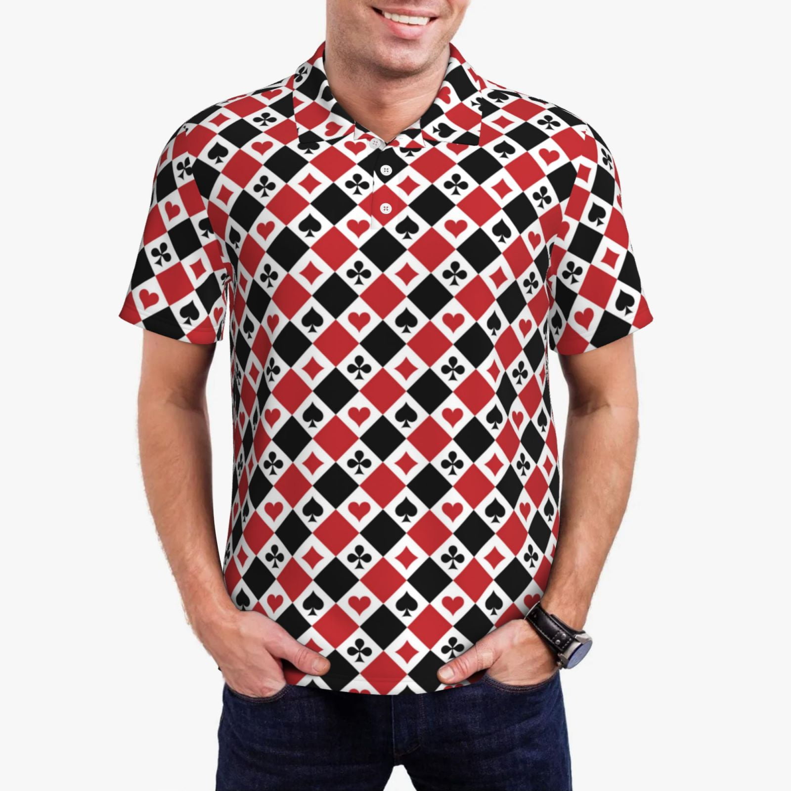 Susaid Playing Cards Print Men's Short Sleeve Polo Shirt, Golf Shirts ...