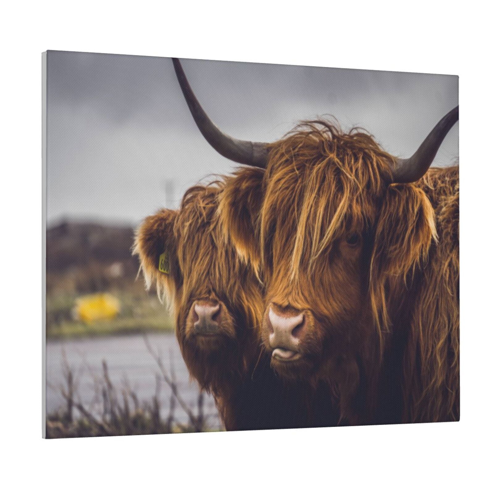 Susaid Portrait Of Cow With Its Baby Cow Pattern Canvas Wall Decor ...