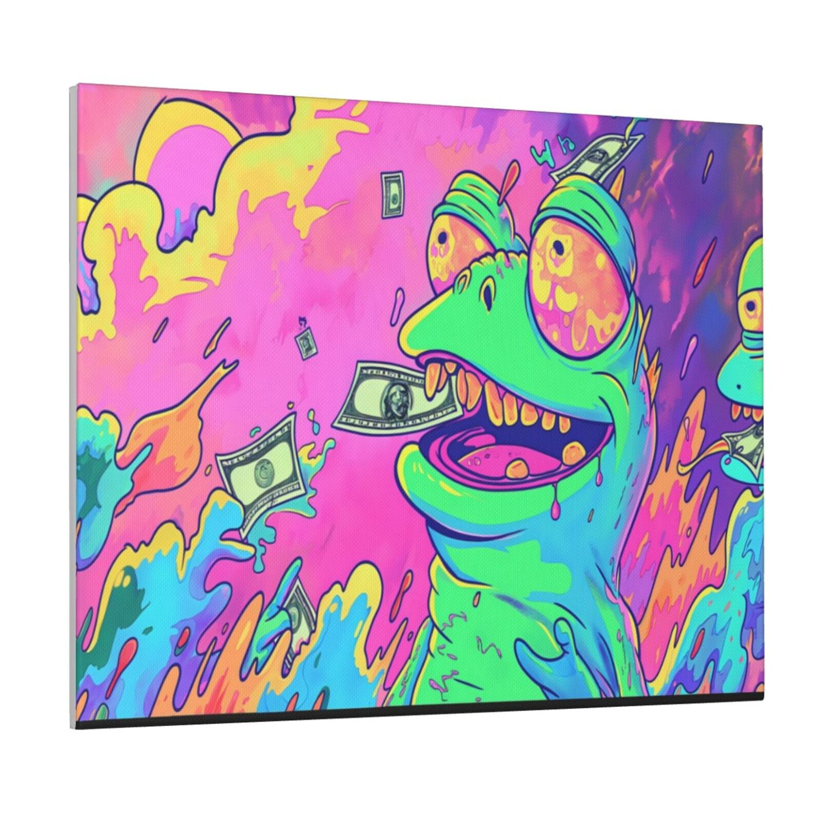 Susaid Psychedelic Cartoon Frog Pattern Canvas Wall Decor Poster Framed ...