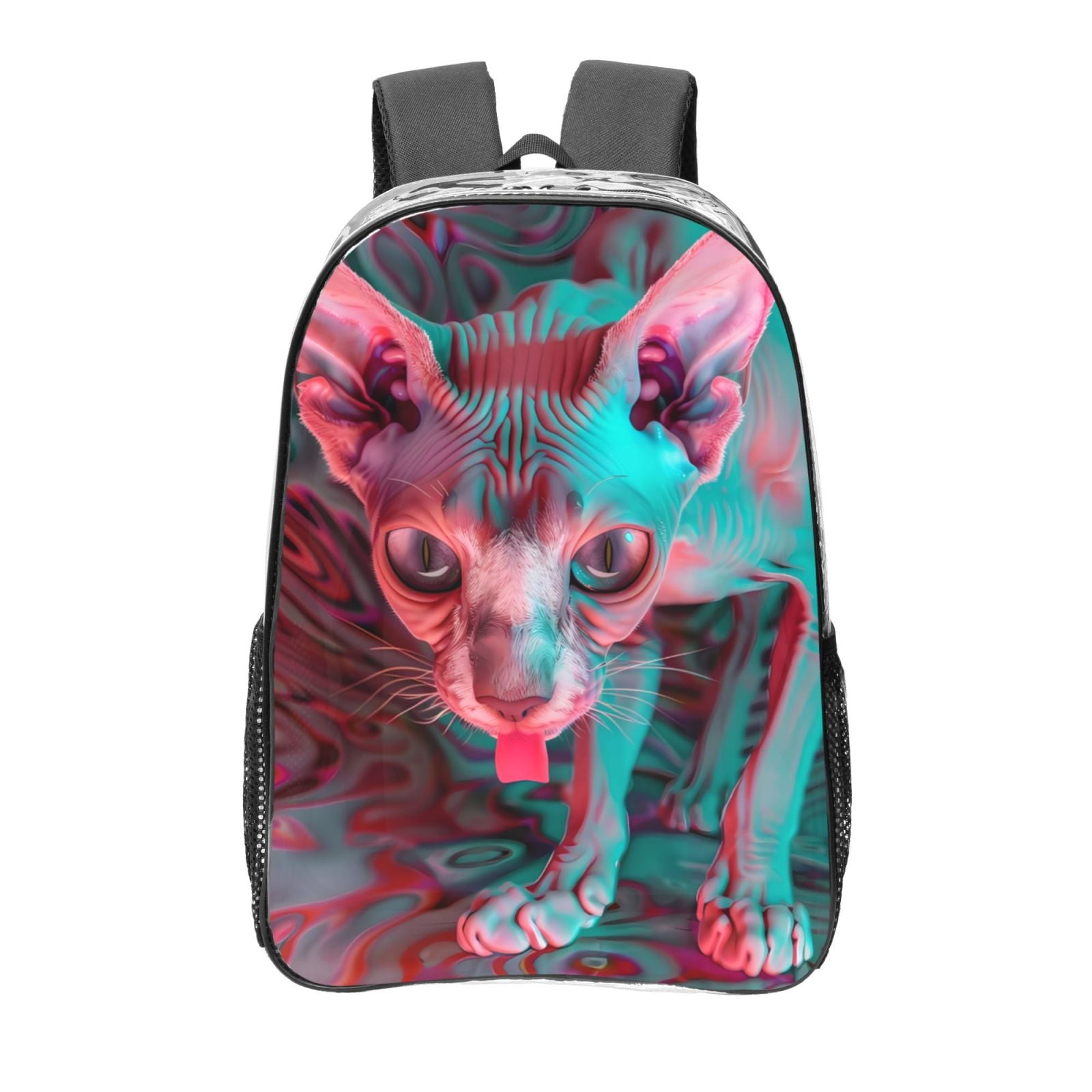 Susaid Psychedelic Hairless Cat Print Clear Backpack See Through ...