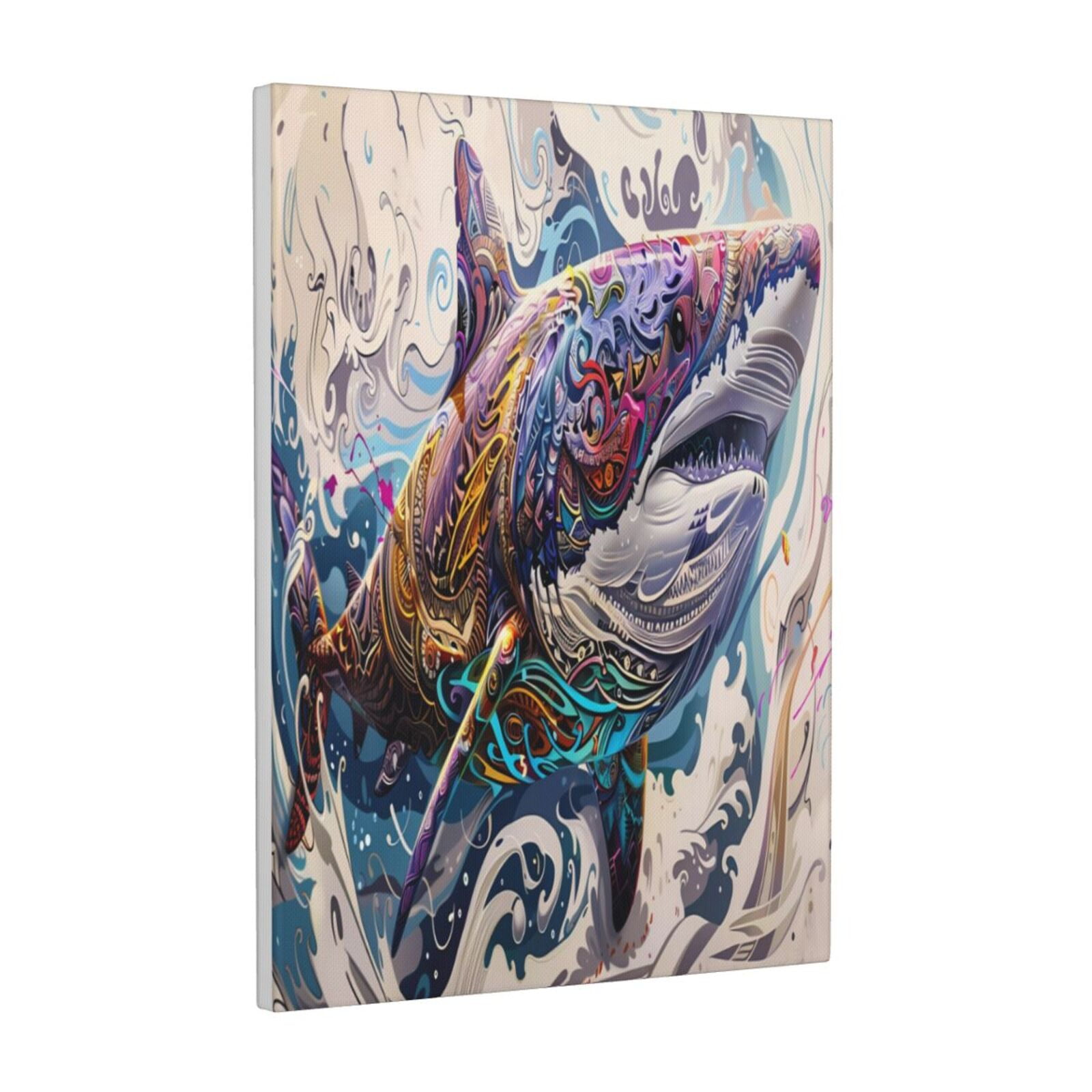 Susaid Psychedelic Shark Artwork Pattern Vertical Canvas Wall Decor ...