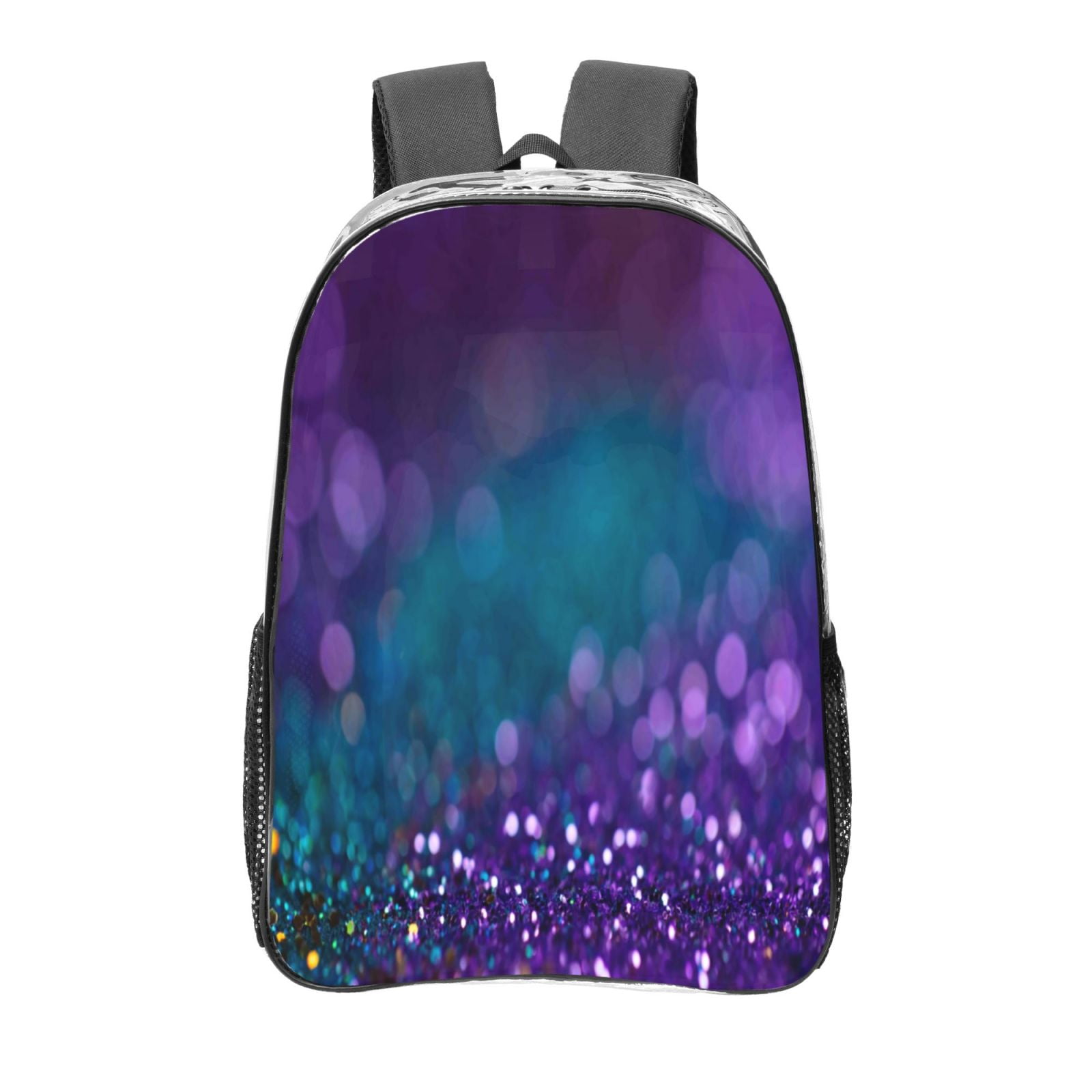 Susaid Purple and Green Glitter Print Clear Backpack See Through ...