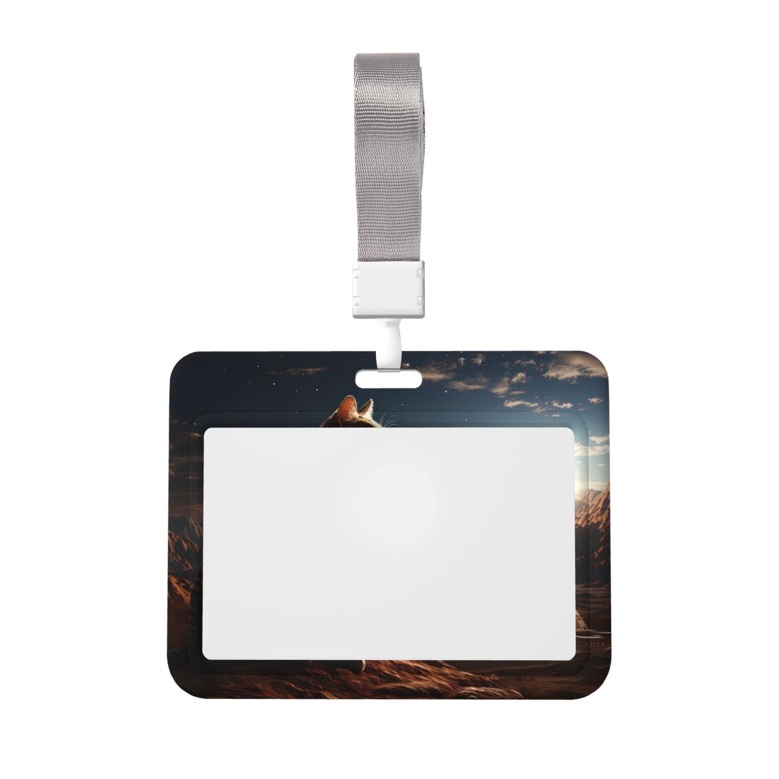 Susaid Pyramid Desert Cat Print ID Badge Holder with Double-Sided ...