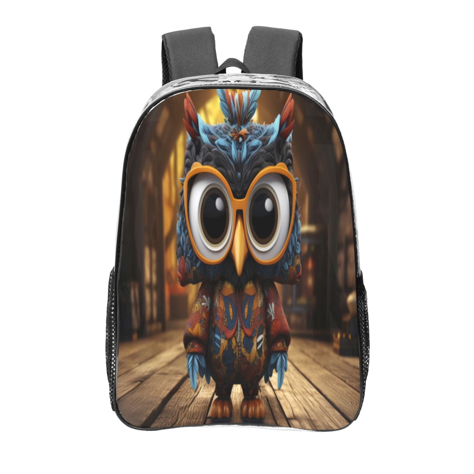 Susaid Quirky Owl With Glasses Print Clear Backpack See Through ...