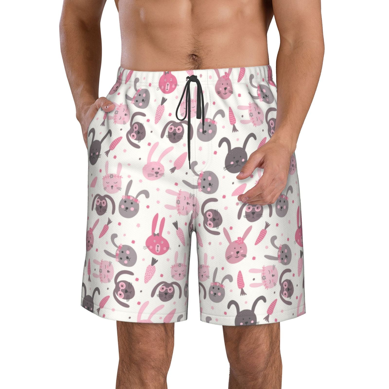 Susaid Rabbit And Carrot Print Men's Swim Trunks Hawaiian Bathing Mesh ...