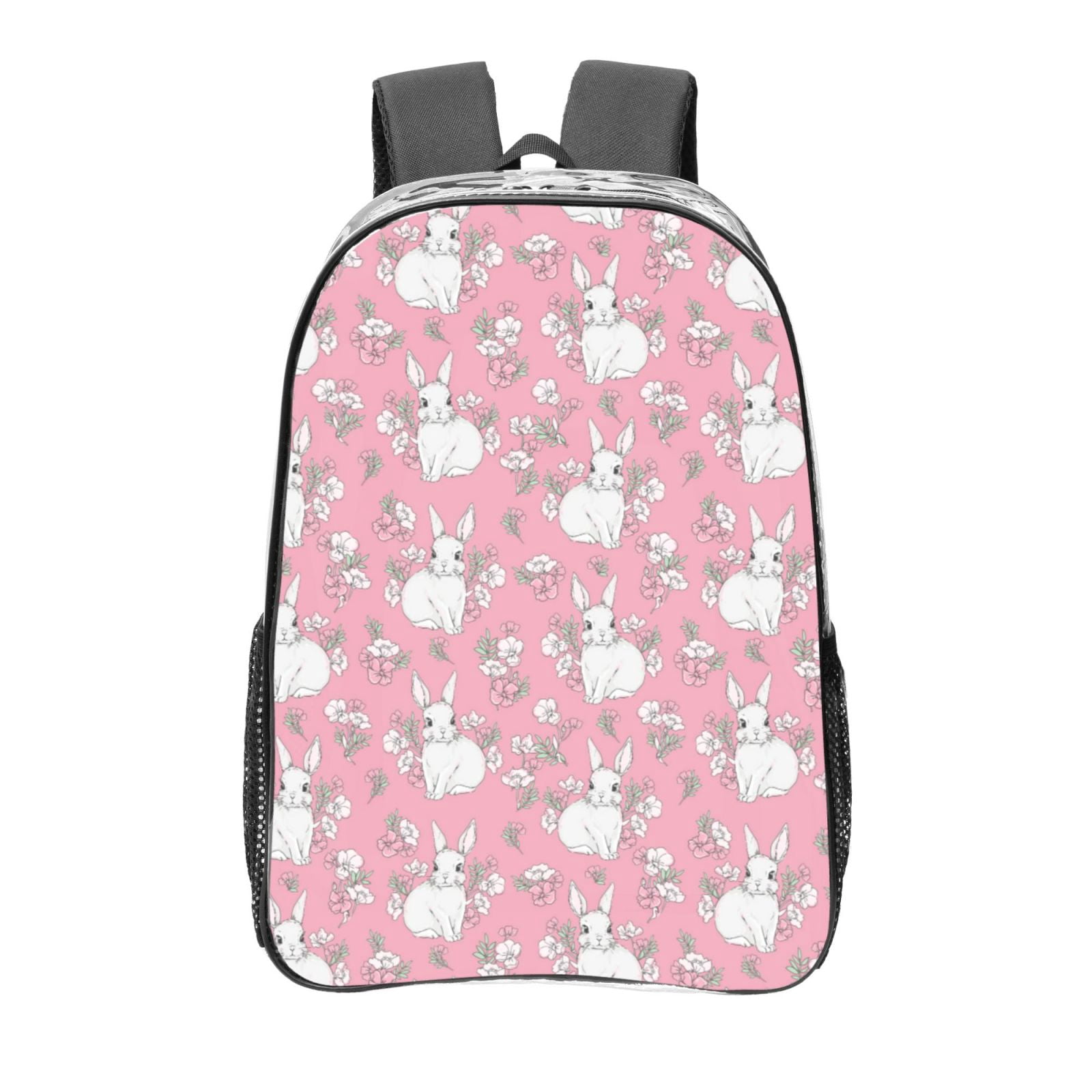 Susaid Rabbit And Flower Print Clear Backpack See Through Transparent ...