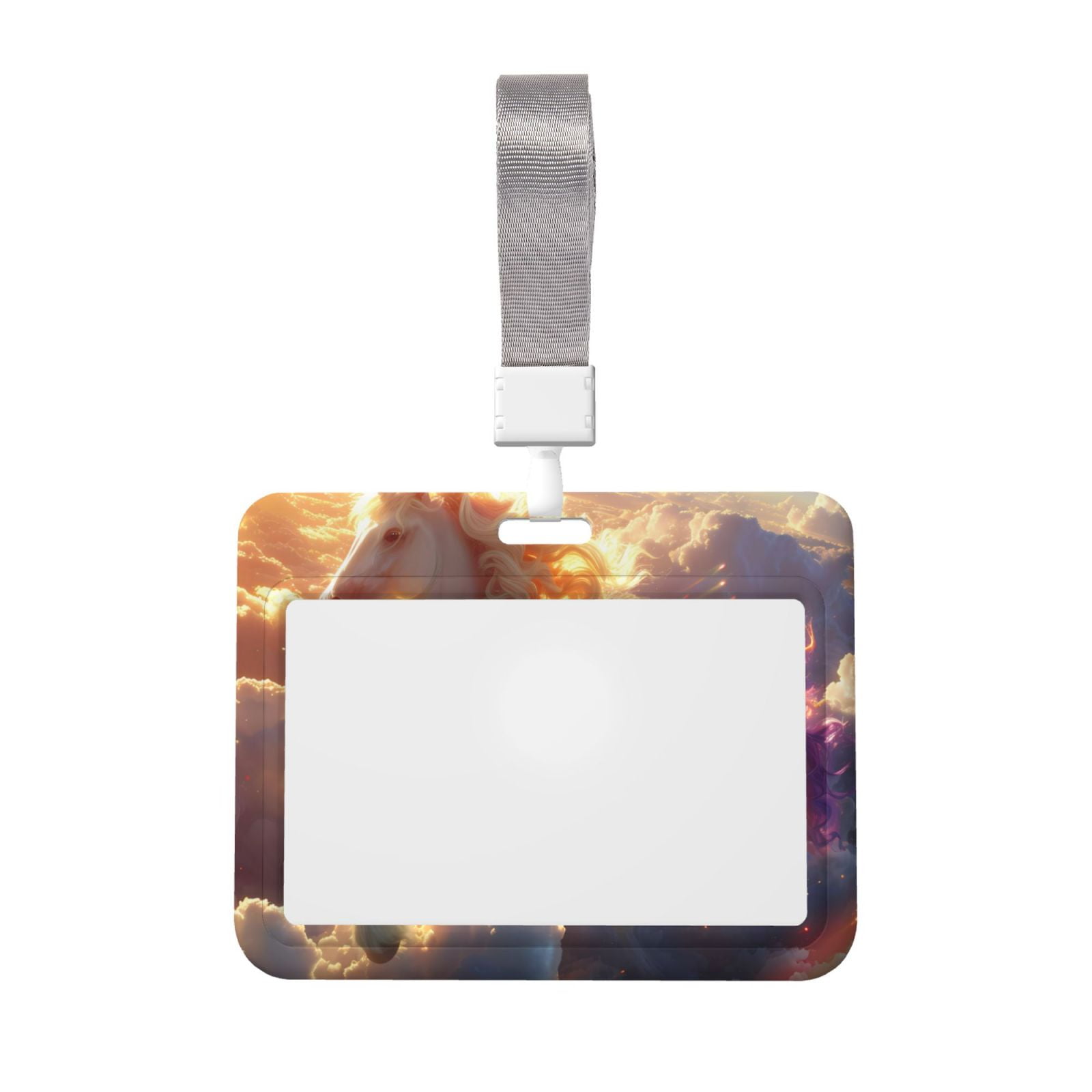 Susaid Rainbow Cloud White Horse Print ID Badge Holder with Double ...