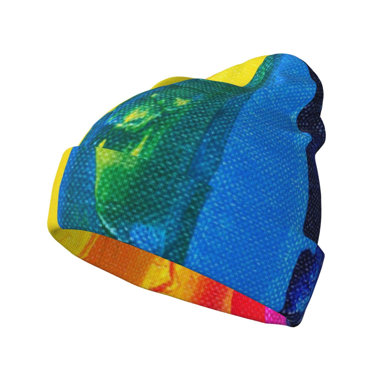 Susaid Rainbow Colored Print Winter Beanie for Men Women, Lined Beanie ...