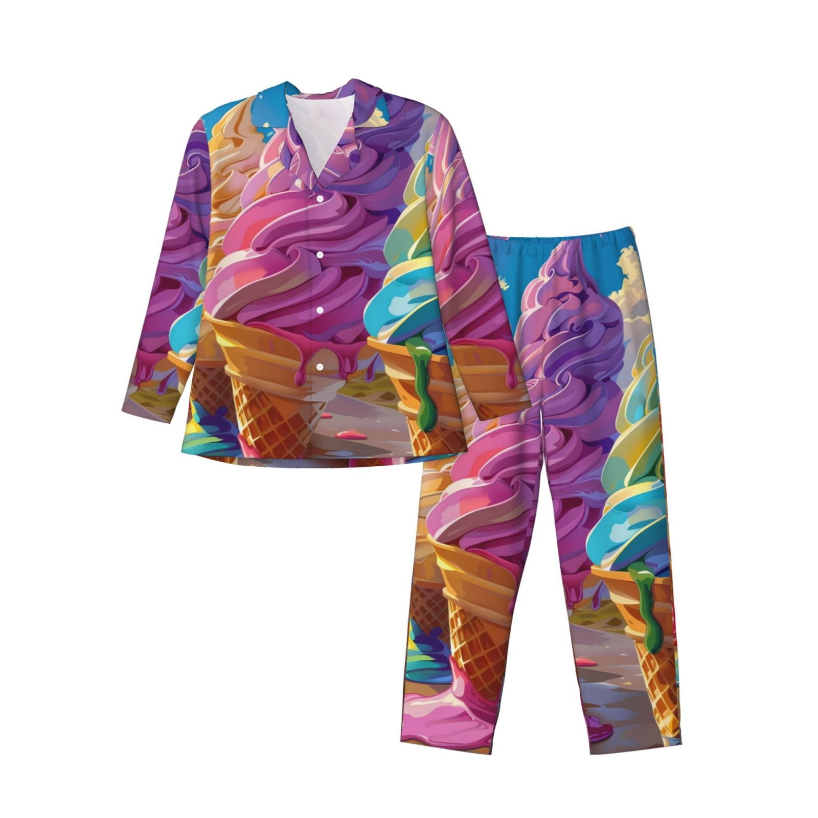 Susaid Rainbow Melting Ice Cream Print Men's Long Sleeve Pajama Set ...