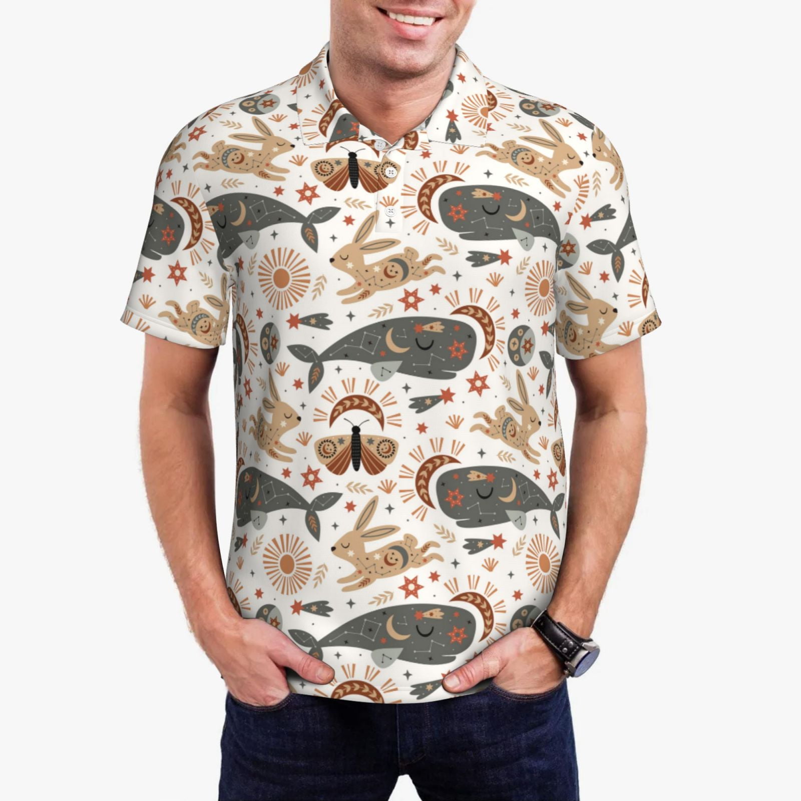 Susaid Ramadan Whale Print Men's Short Sleeve Polo Shirt, Golf Shirts ...