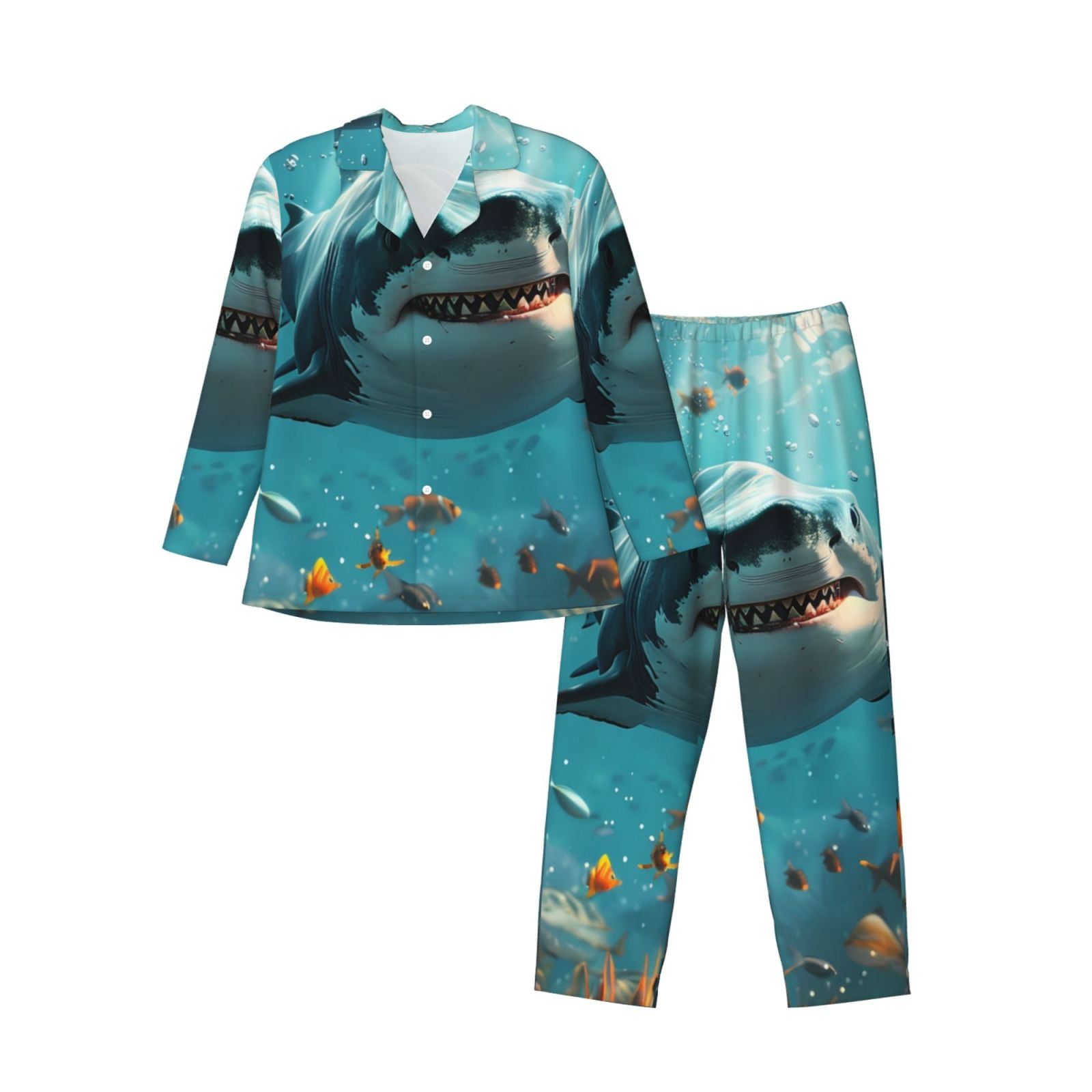 Susaid Realistic Ocean Shark Print Men's Long Sleeve Pajama Set, Two ...