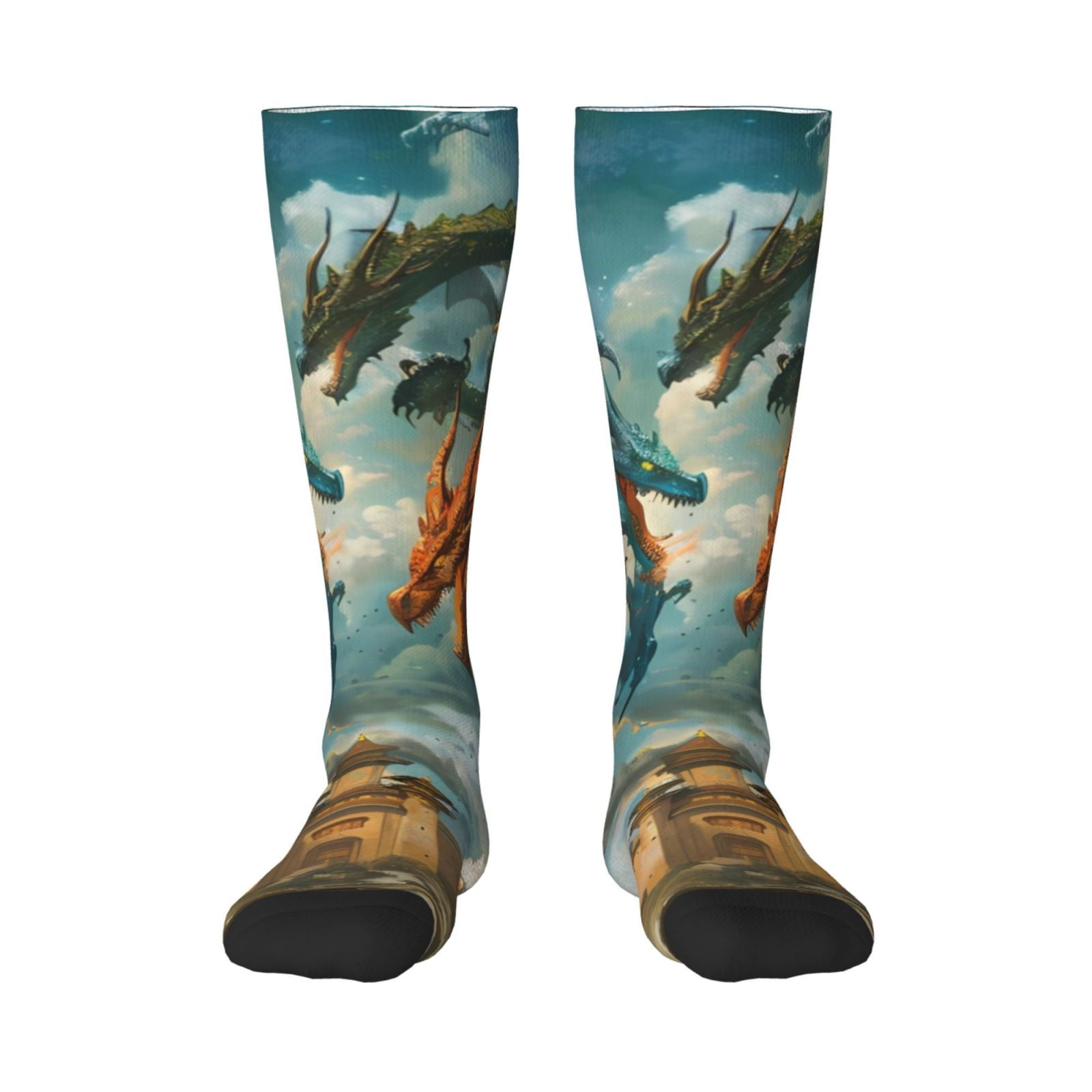 Susaid Red Blue Dragon Battle Epic Print Thermal Winter Socks for Men ...