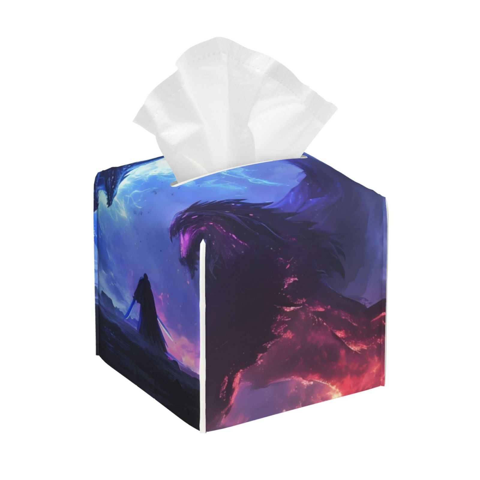 Susaid Red And Blue Fire Dragon Print PU Leather Tissue Box Cover ...