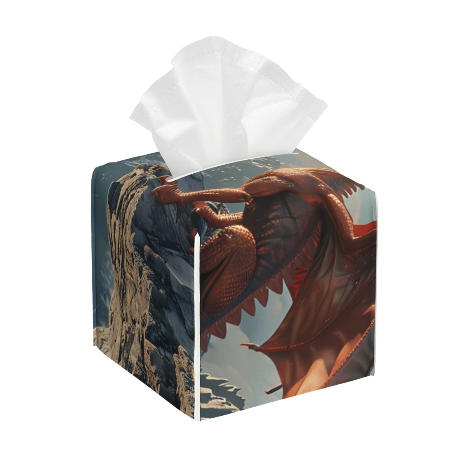 Susaid Red Dragon Mountain Sunrise Print PU Leather Tissue Box Cover ...
