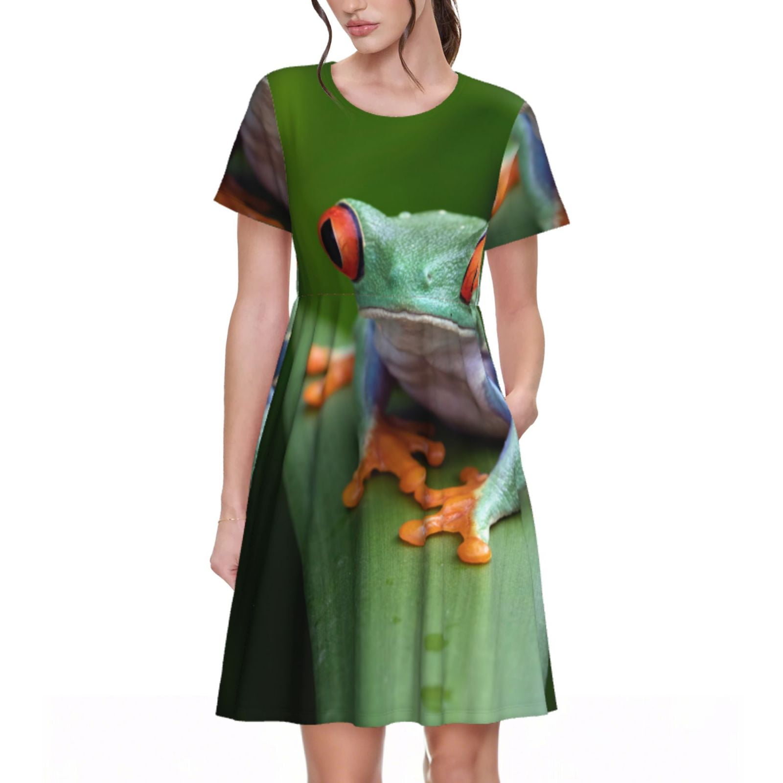 Susaid Red-Eyed Tree Frog Pattern Women's Casual Floral Print Crewneck ...