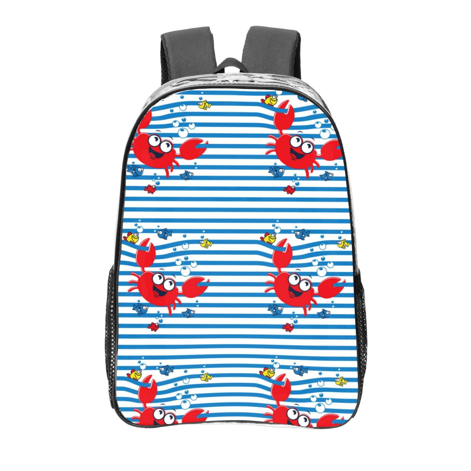 Susaid Red Funny Crab on Blue Stripe Print Clear Backpack See Through ...