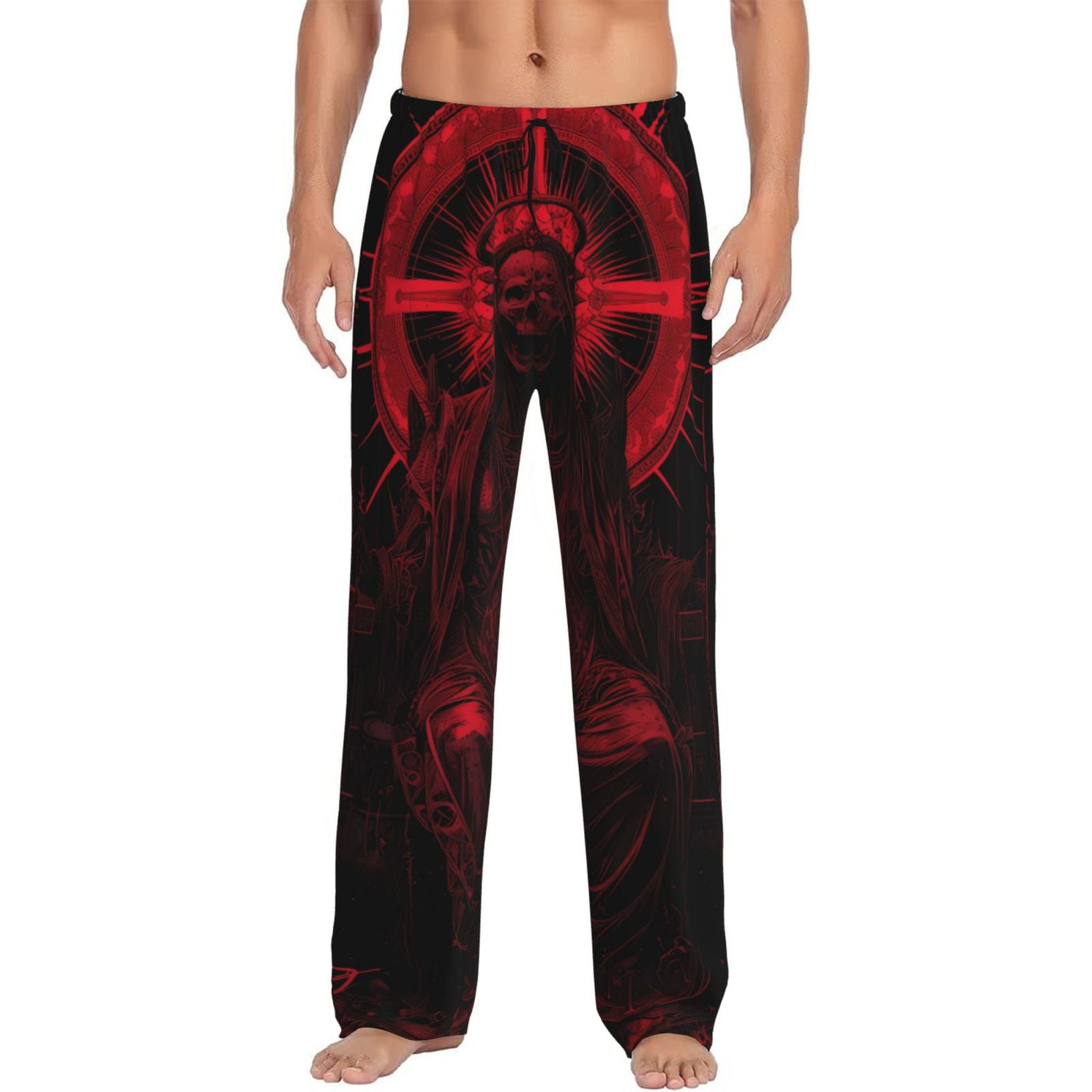 Susaid Red Gothic Skeleton Throne Print Mens Pajama Pants Set Sleep ...
