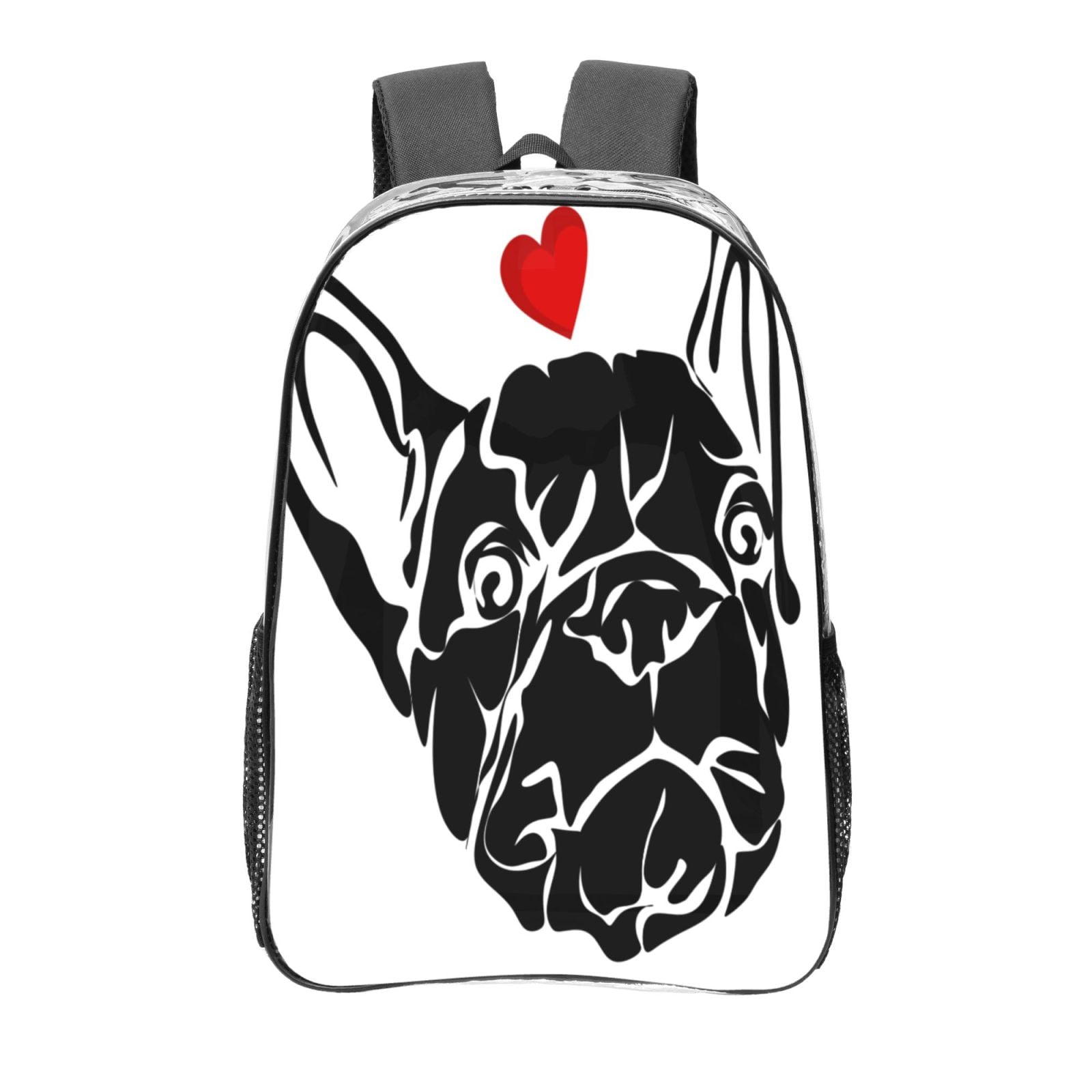 Susaid Red Heart And Puppy Of Bulldog Print Clear Backpack See Through ...