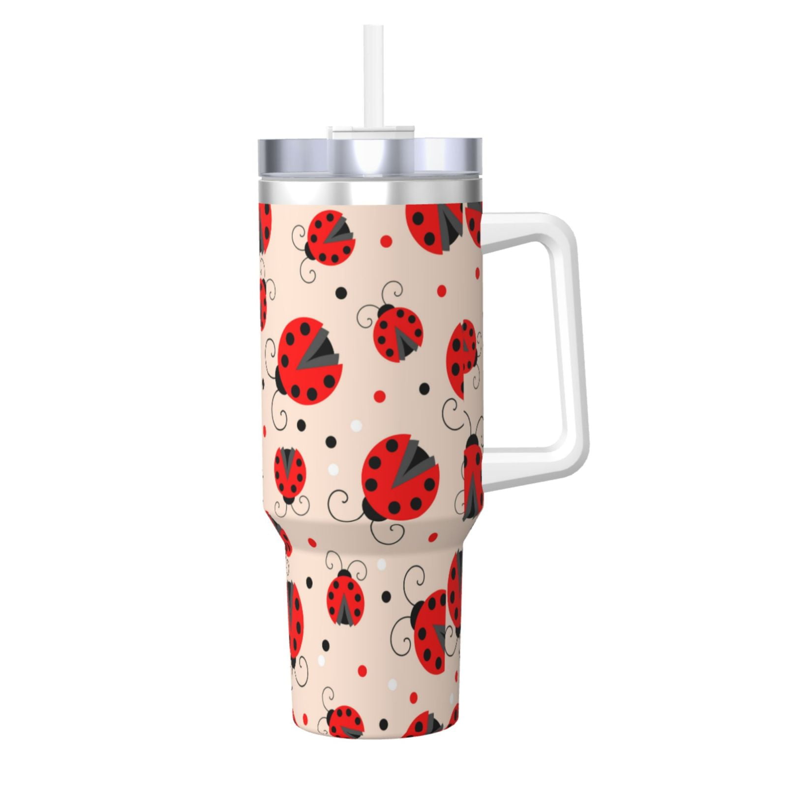 Susaid Red Ladybug Print Indoor Outdoor Straw Lid 40oz Ice Bully With ...