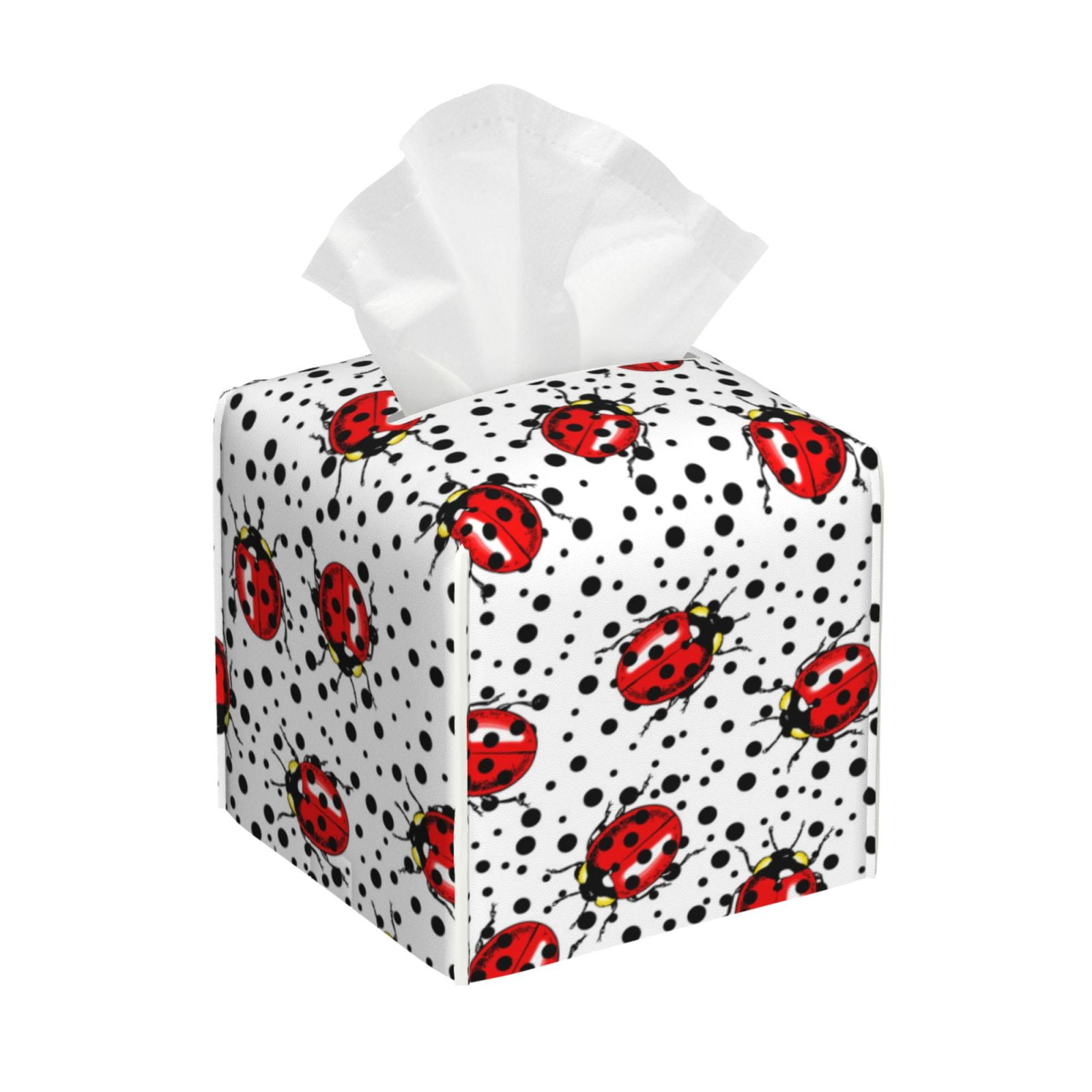 Susaid Red Ladybugs On Black Dotted Print PU Leather Tissue Box Cover ...