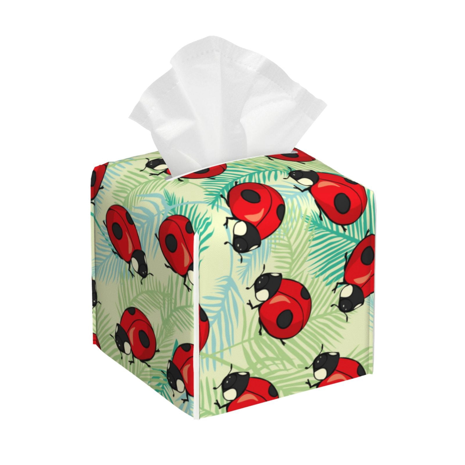 Susaid Red Ladybugs And Leaf Print PU Leather Tissue Box Cover, Square ...