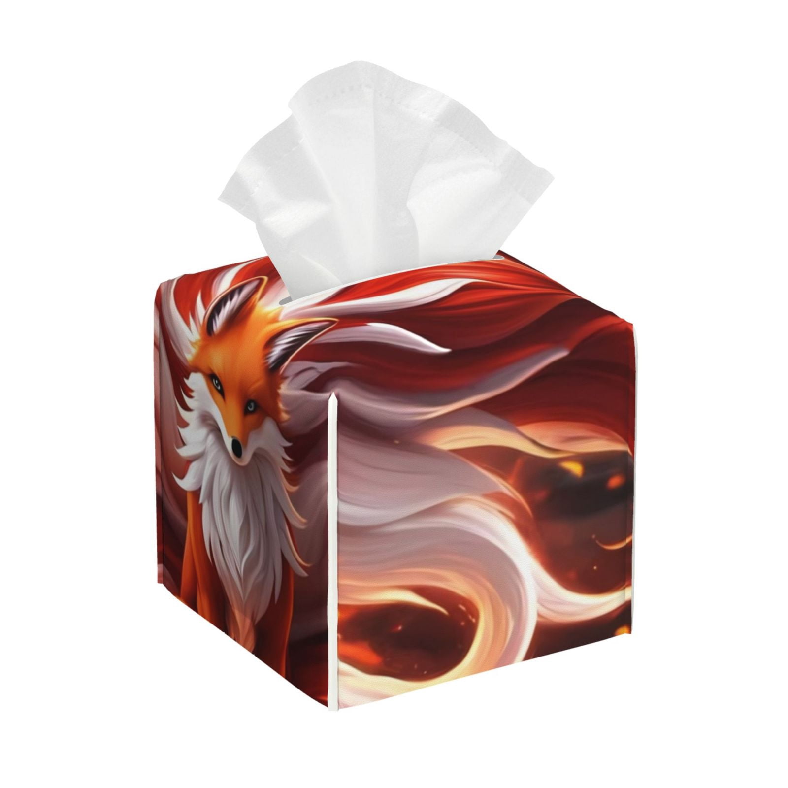 Susaid Red Leaf Flame Fox Print PU Leather Tissue Box Cover, Square ...