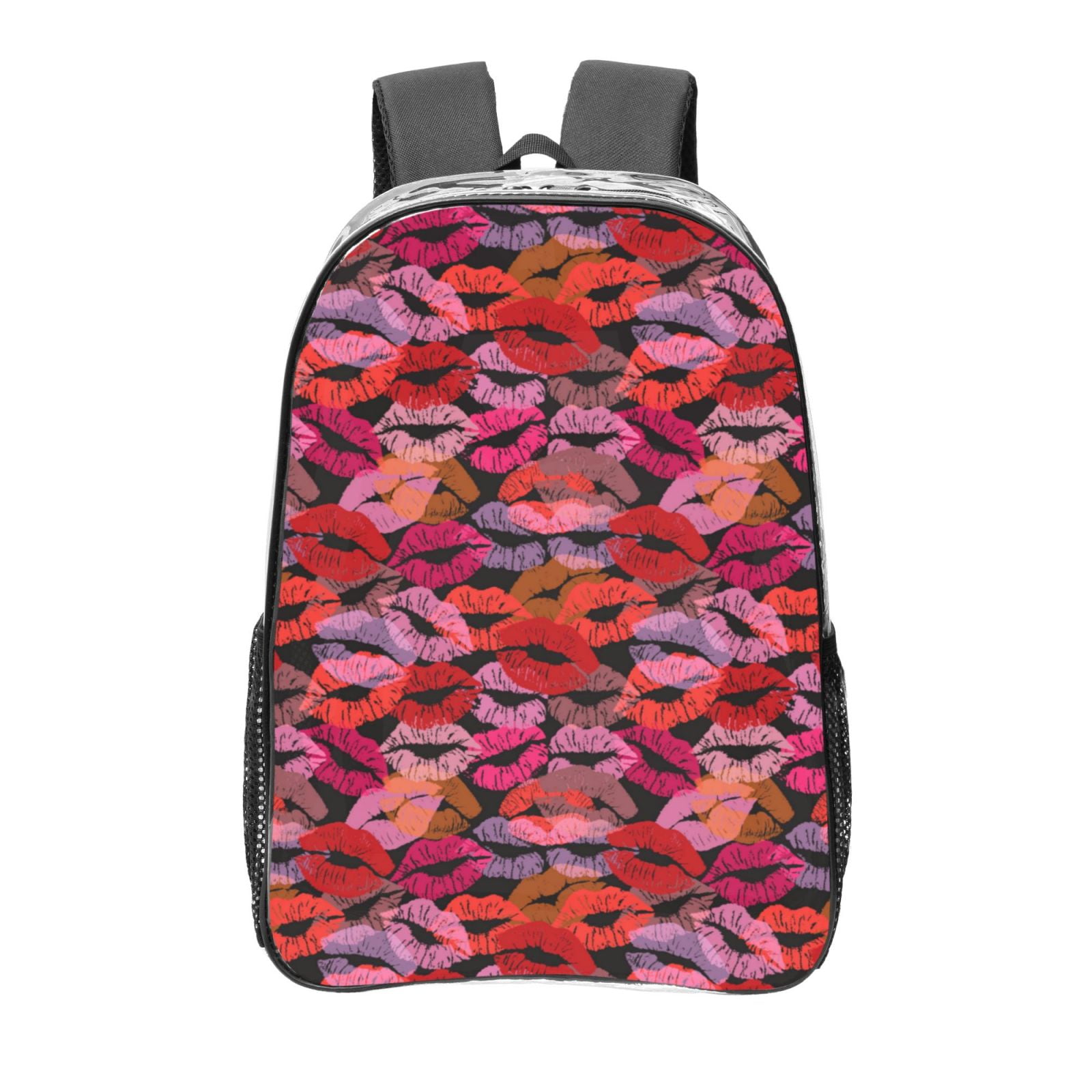 Susaid Red Lips Kissing Print Clear Backpack See Through Transparent ...