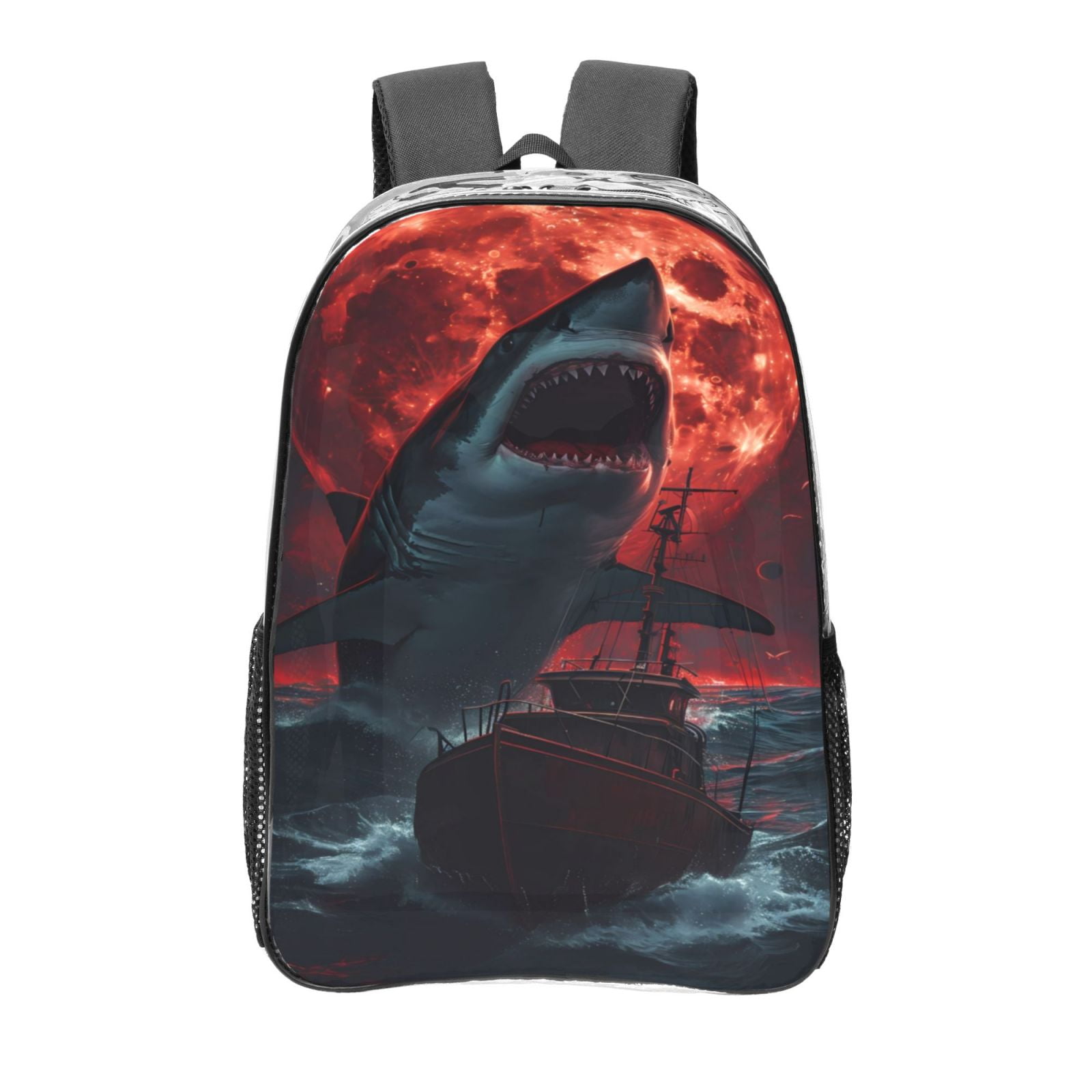 Susaid Red Moon Shark Sailboat Print Clear Backpack See Through ...