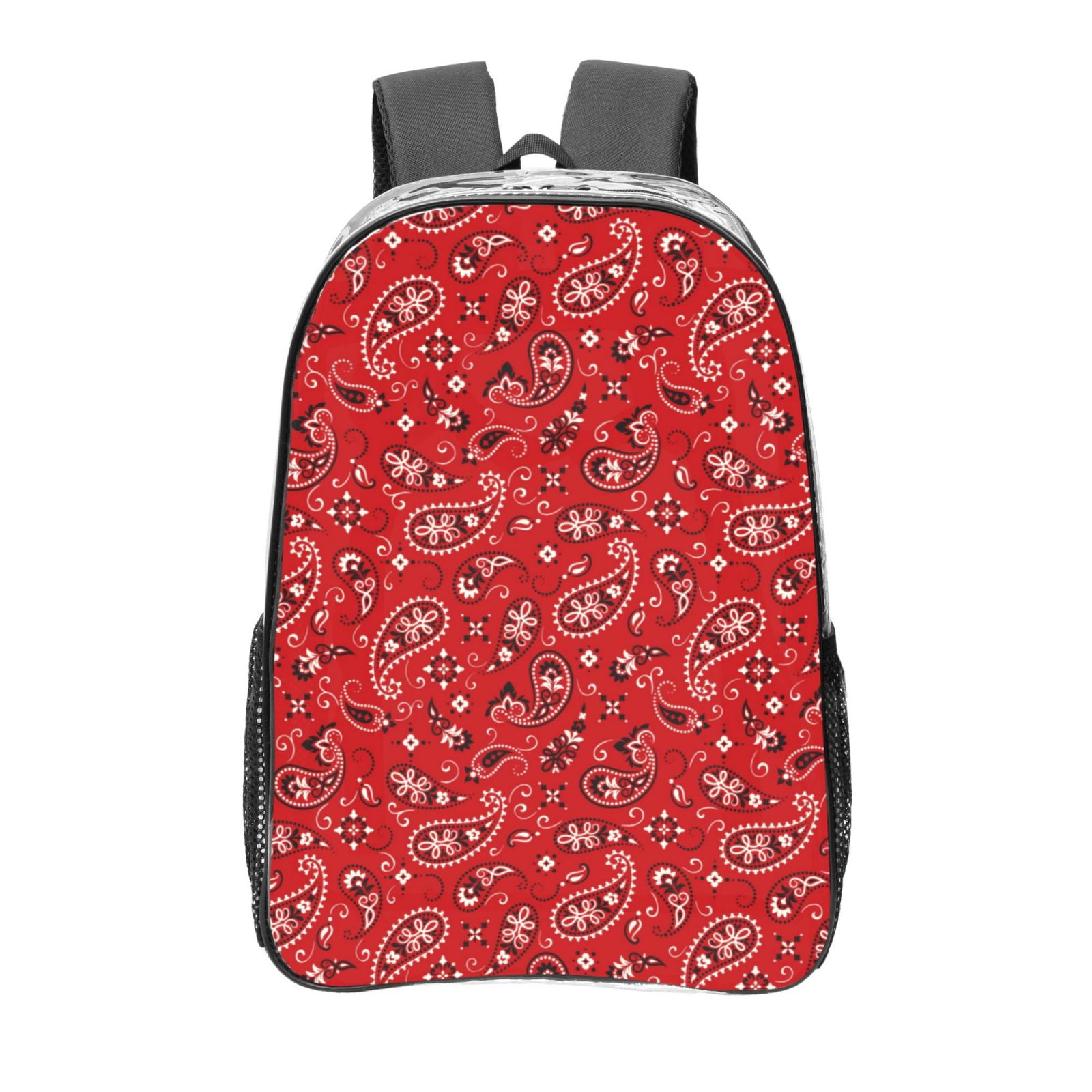 Susaid Red Paisley Floral Print Clear Backpack See Through Transparent ...