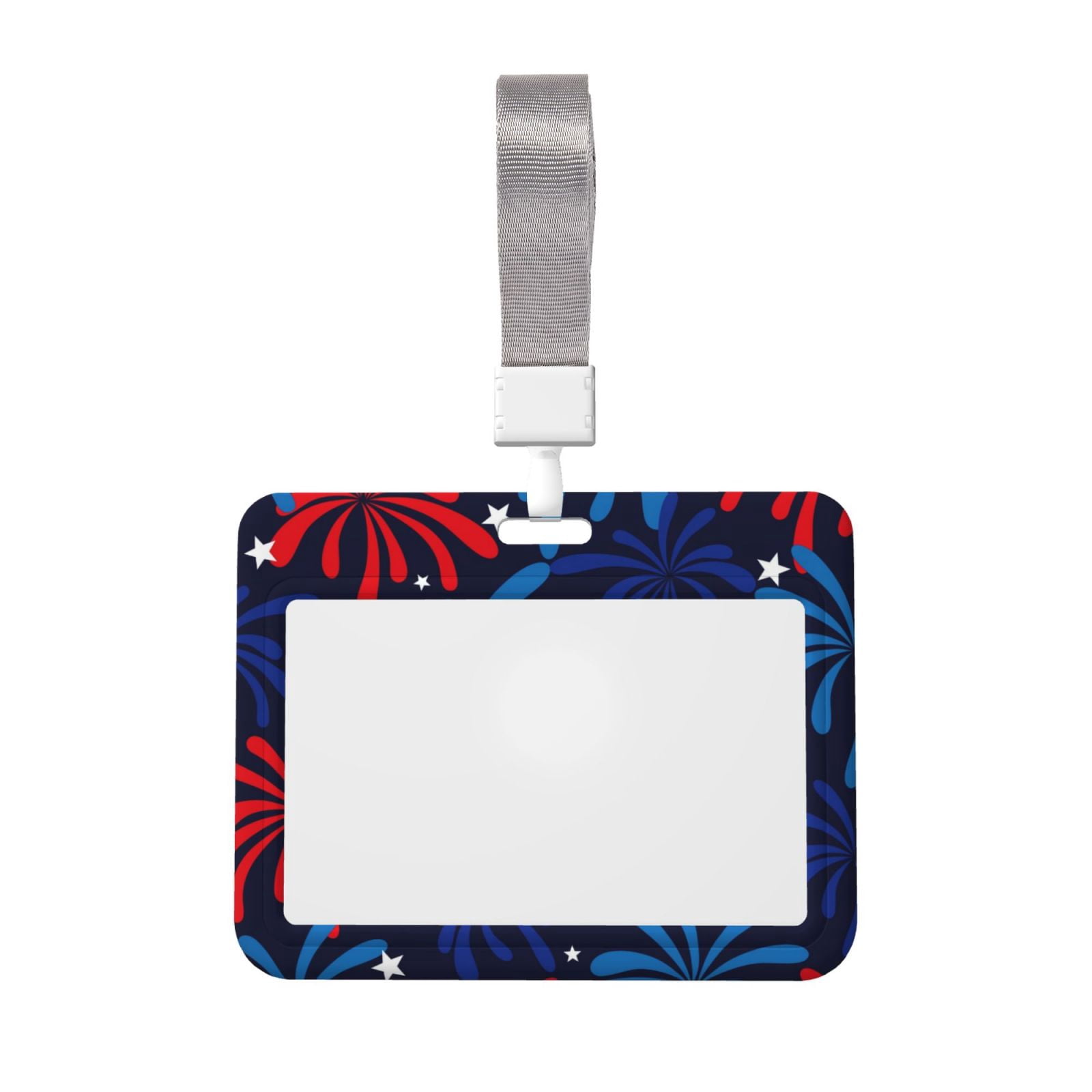 Susaid Red White Blue Fireworks Print ID Badge Holder with Double-Sided ...