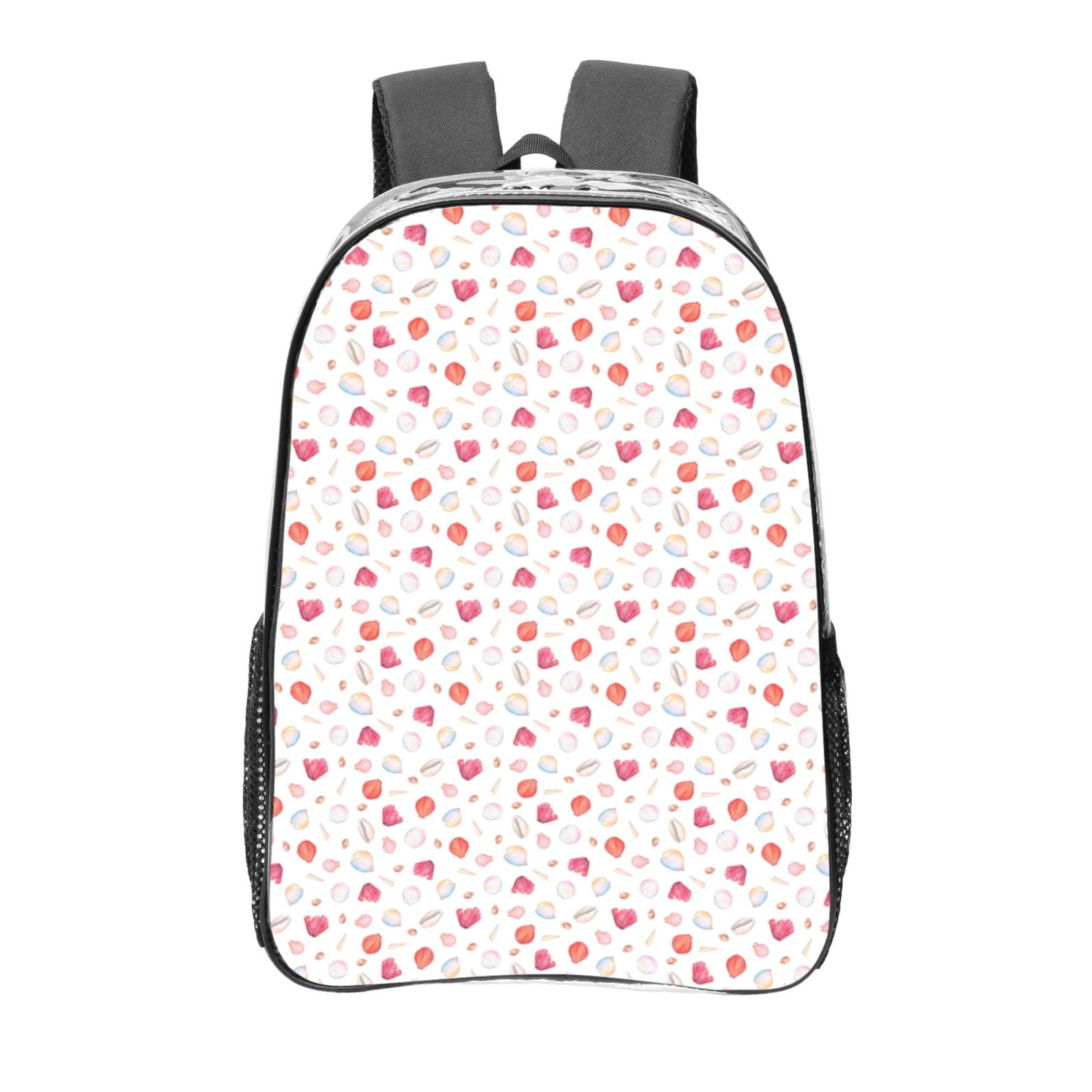 Susaid Red coral and scallop seashell Print Clear Backpack See Through ...