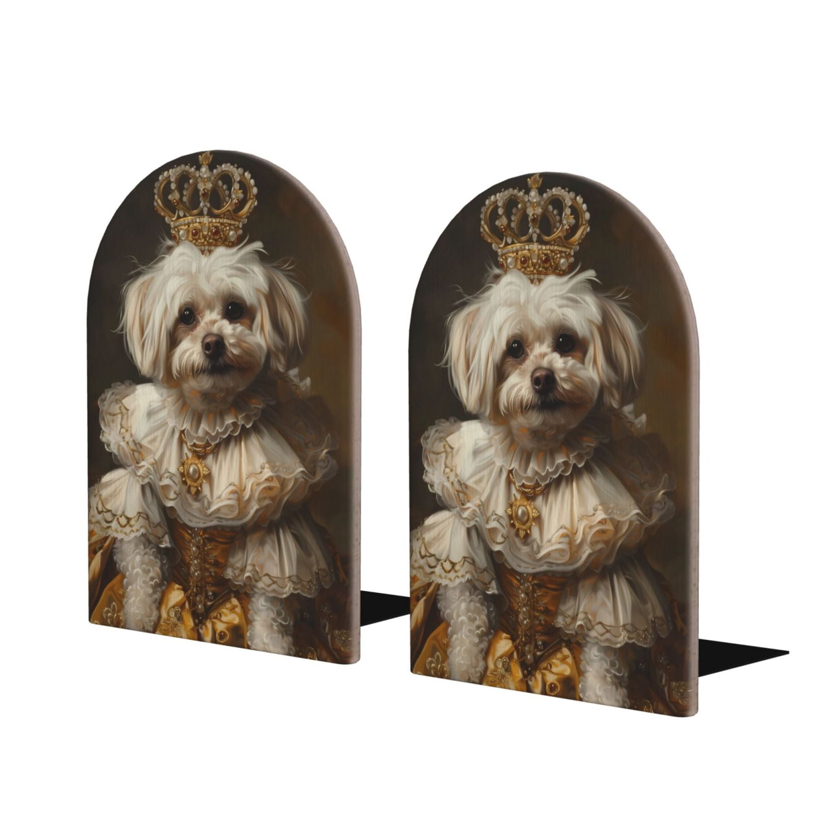 Susaid Regal Dog In Royal Attire Print Wooden Bookends Decorative Book ...
