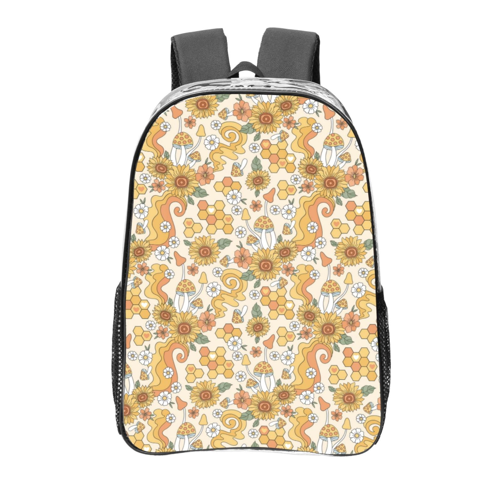 Susaid Retro 70s 60s Flower Print Clear Backpack See Through ...