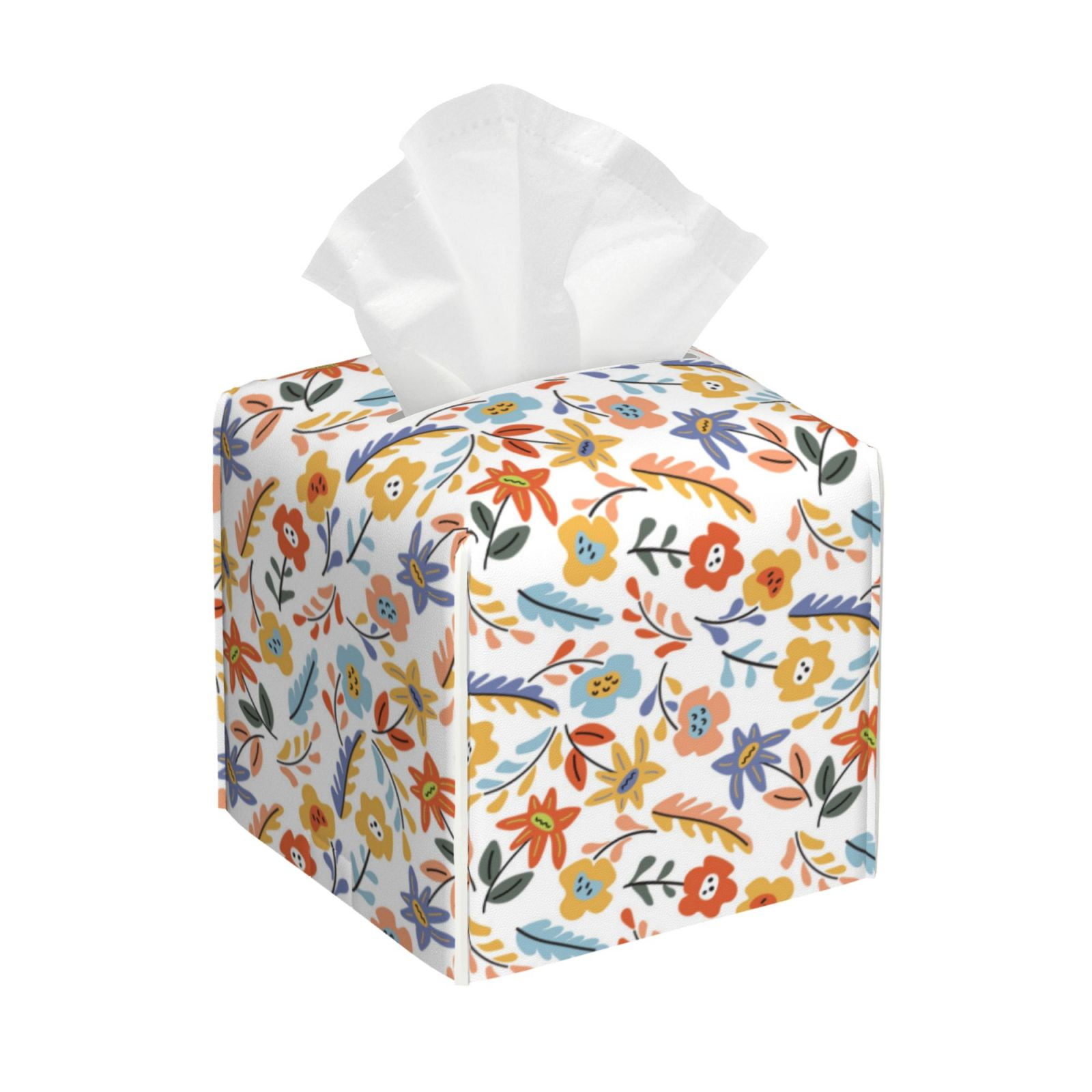 Susaid Retro Floral Print PU Leather Tissue Box Cover, Square ...