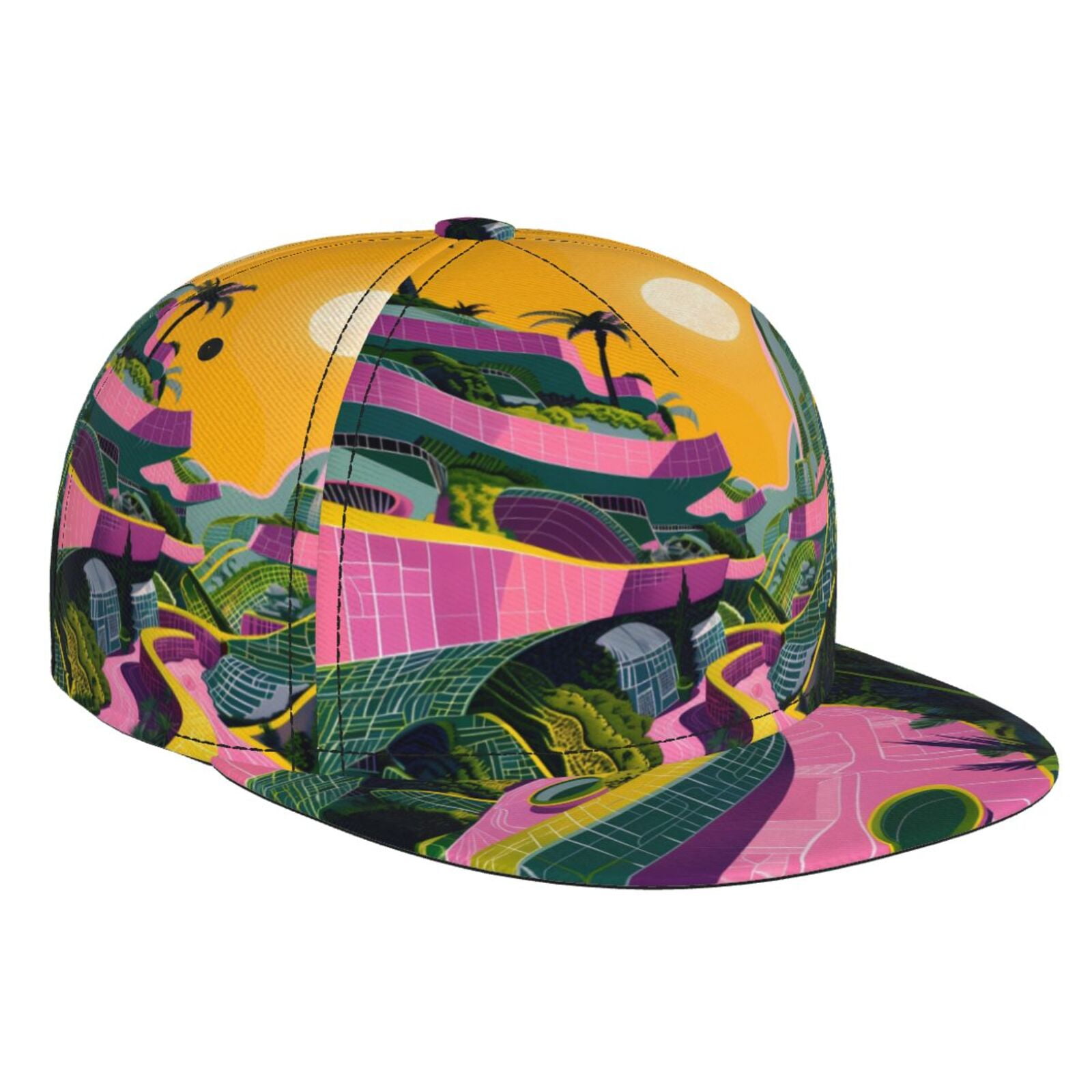 Susaid Retro Futuristic Landscape Print Baseball Cap Hip Hop Style Flat ...