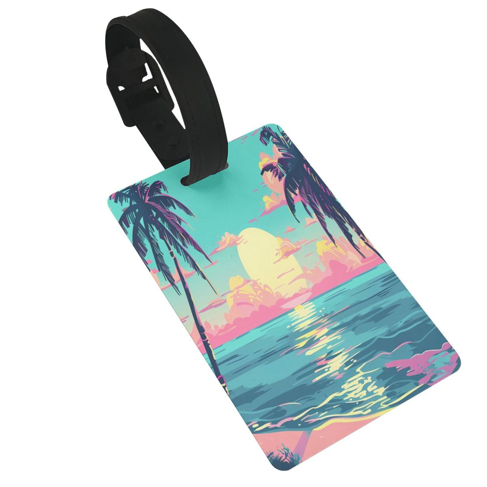 Susaid Retro Palm Beach Sunset Print Funny Luggage Tags Colorful Unique ...
